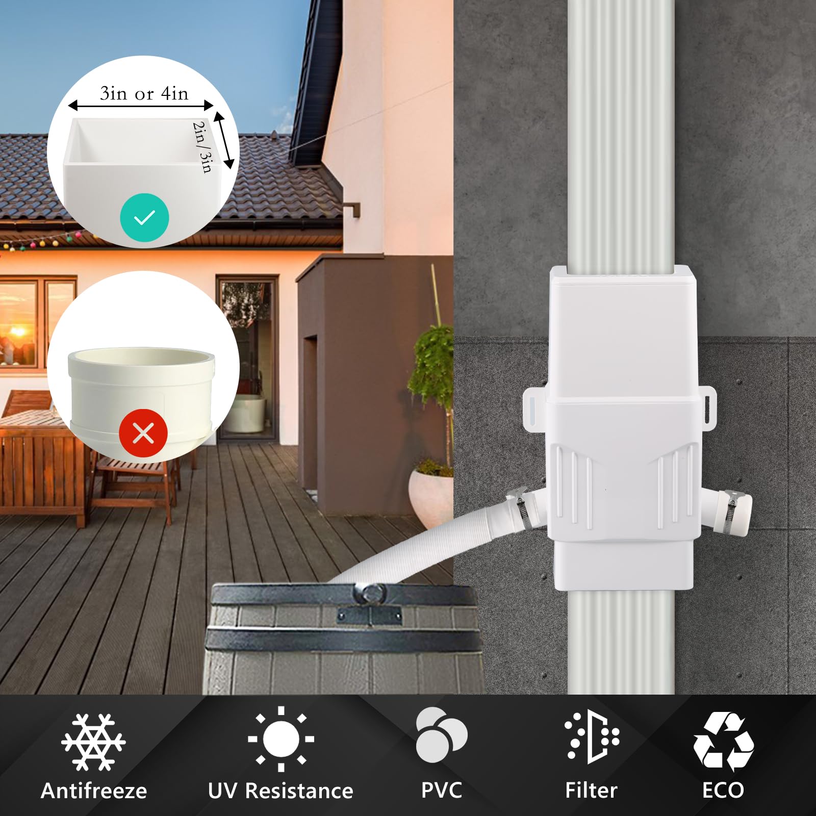 Snapklik.com : Rainwater Diverter, Fits 2x3 & 3x4 Downspout, PVC ...