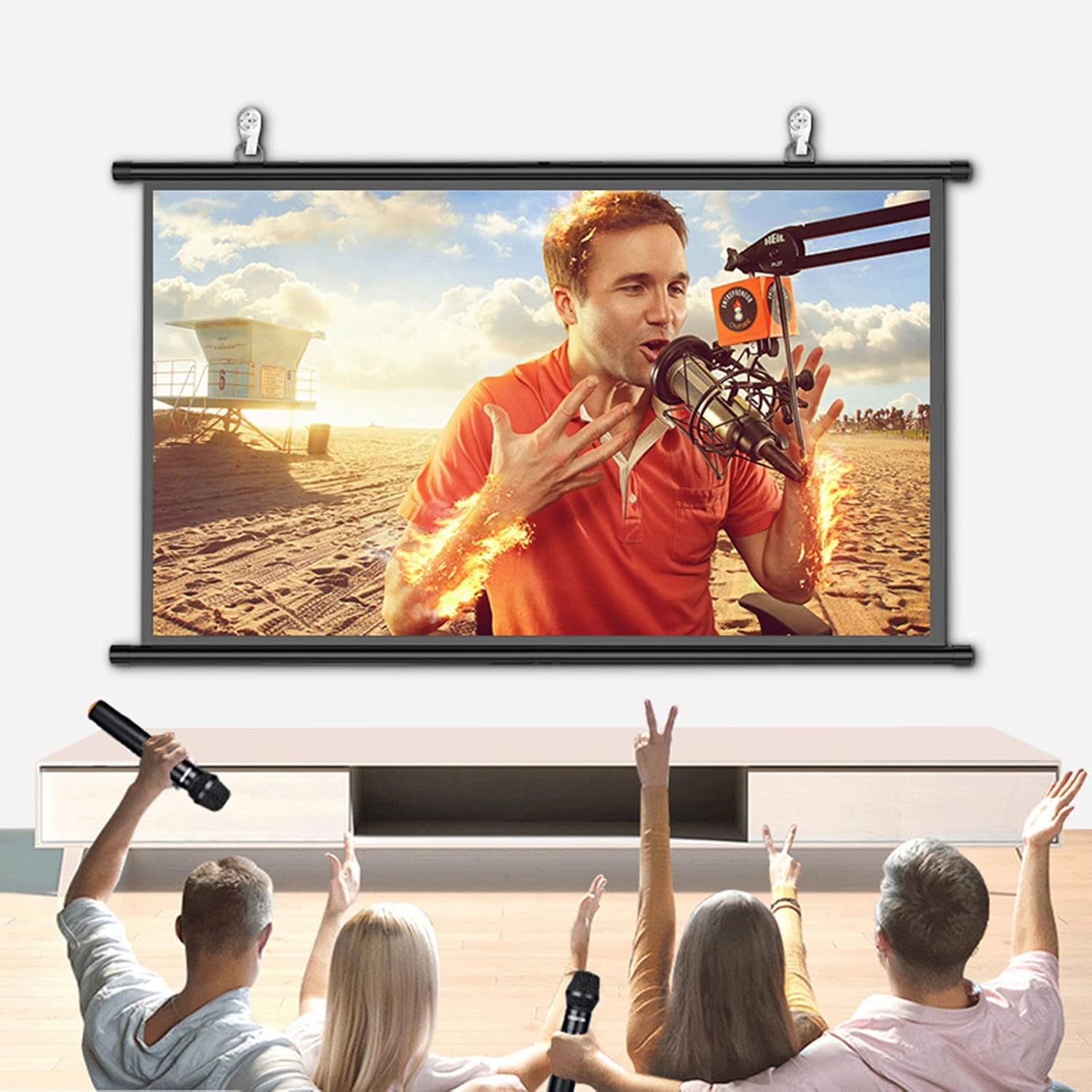 Amazon.com: Projector Screen for Home Theater 60in 4K HD 3D Manual Pull ...