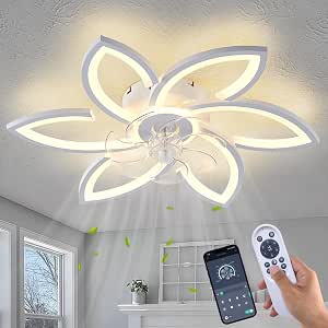 Dalouguan Ceiling Fan with Lights Remote Control, White Flower Ceiling ...