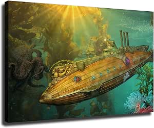 Amazon.com: Nautilus Jules Verne Submarine Poster Canvas Picture ...
