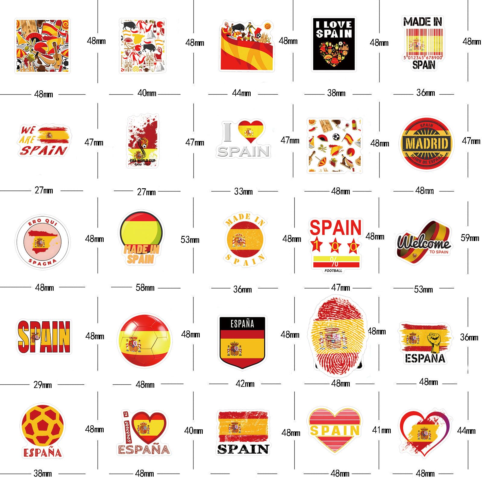 Snapklik.com : 64Pcs Spain Stickers Pack, Aesthetic Vinyl Waterproof ...