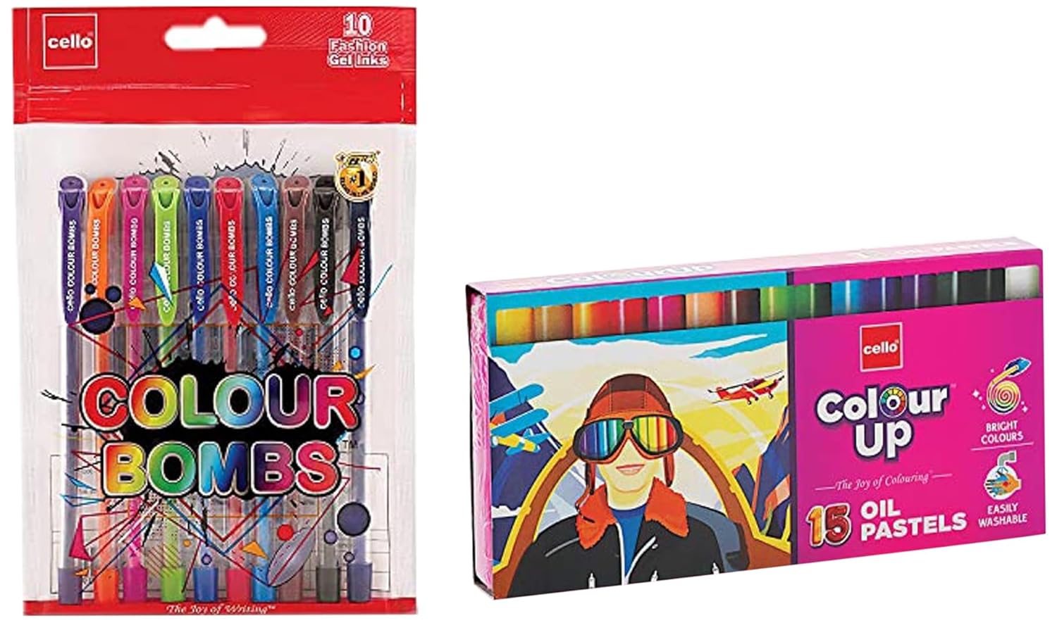 Cello Colour Bombs Coloured Ink Gel Pens | Pack of 10 ColourUp Oil ...