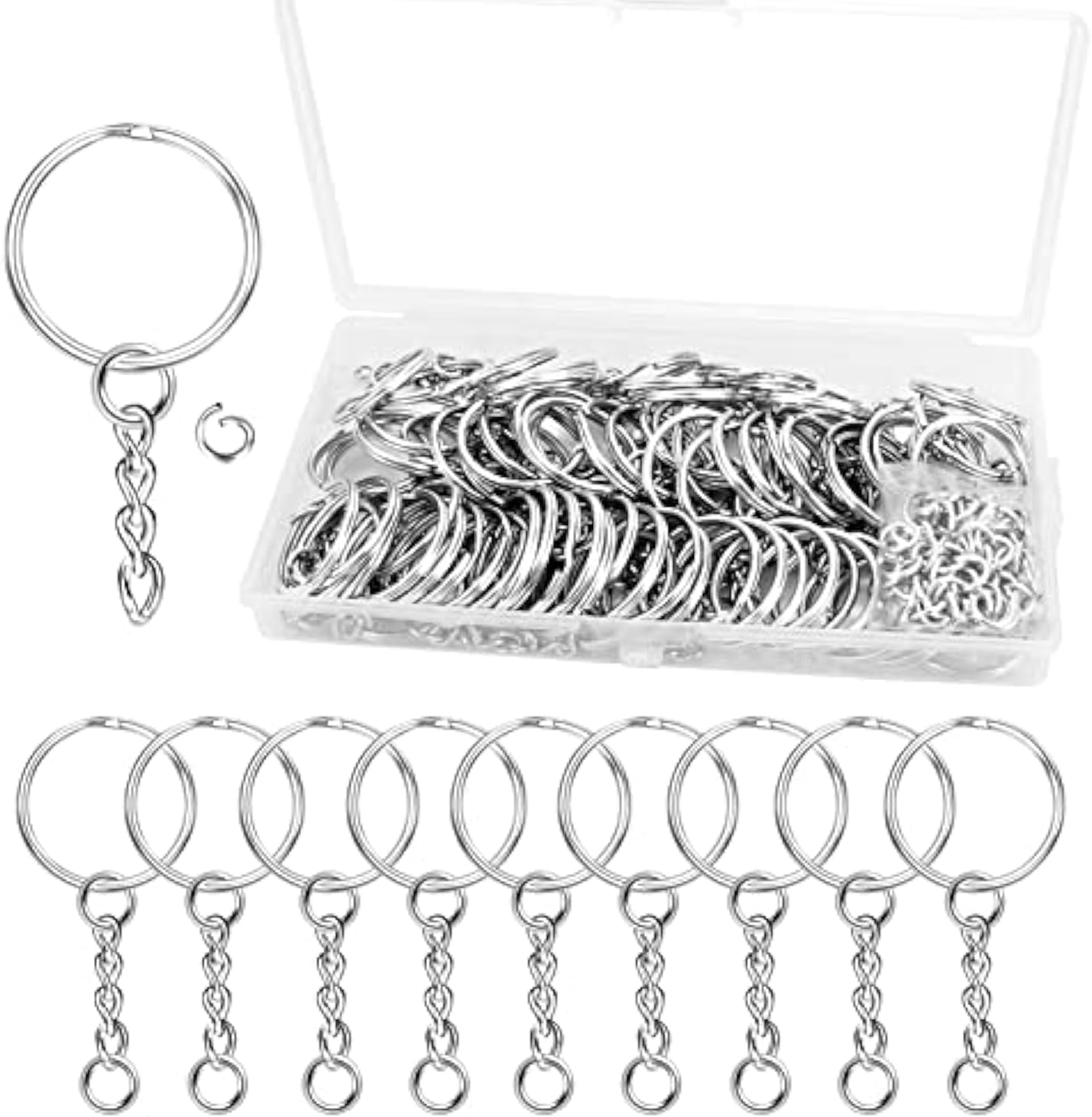 100PCS Metal Keyring Blanks Split 25mm Sliver Key Chain Rings Kit for ...