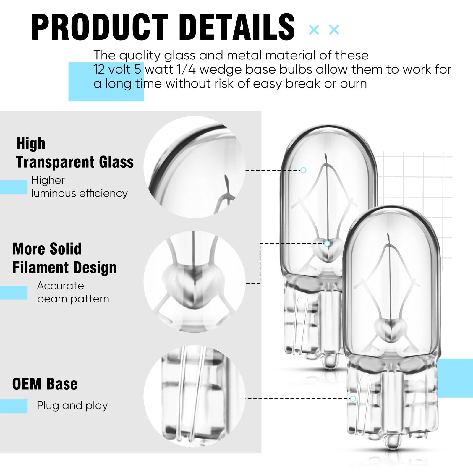 Snapklik.com : 2827NATB Bulb 2825 Bulb 12V 5W W2.1 X 9.5D Base Natural ...