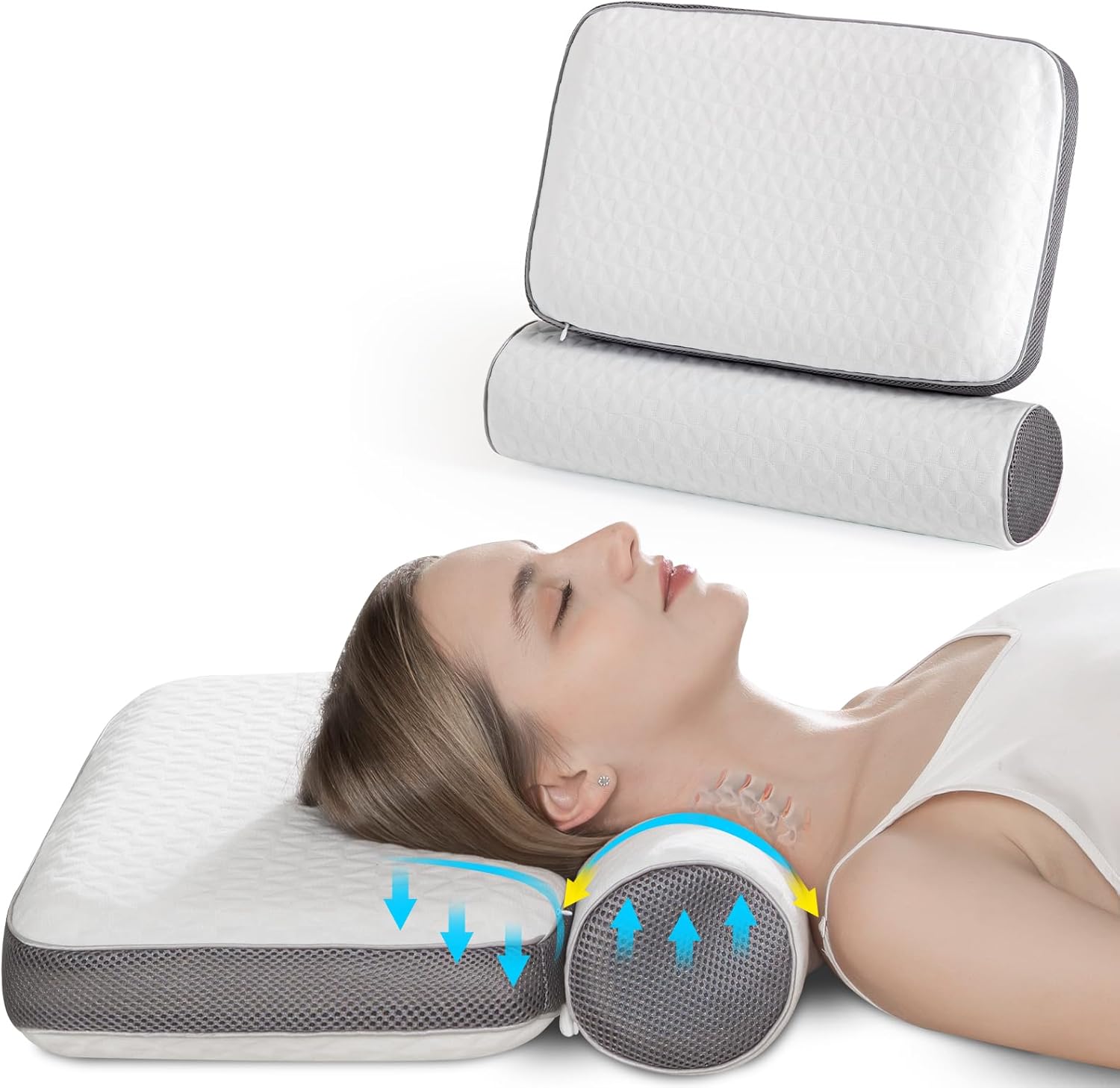 Amazon.com: GOHOME Neck Roll Pillow for Neck Pain Relief- Memory Foam ...