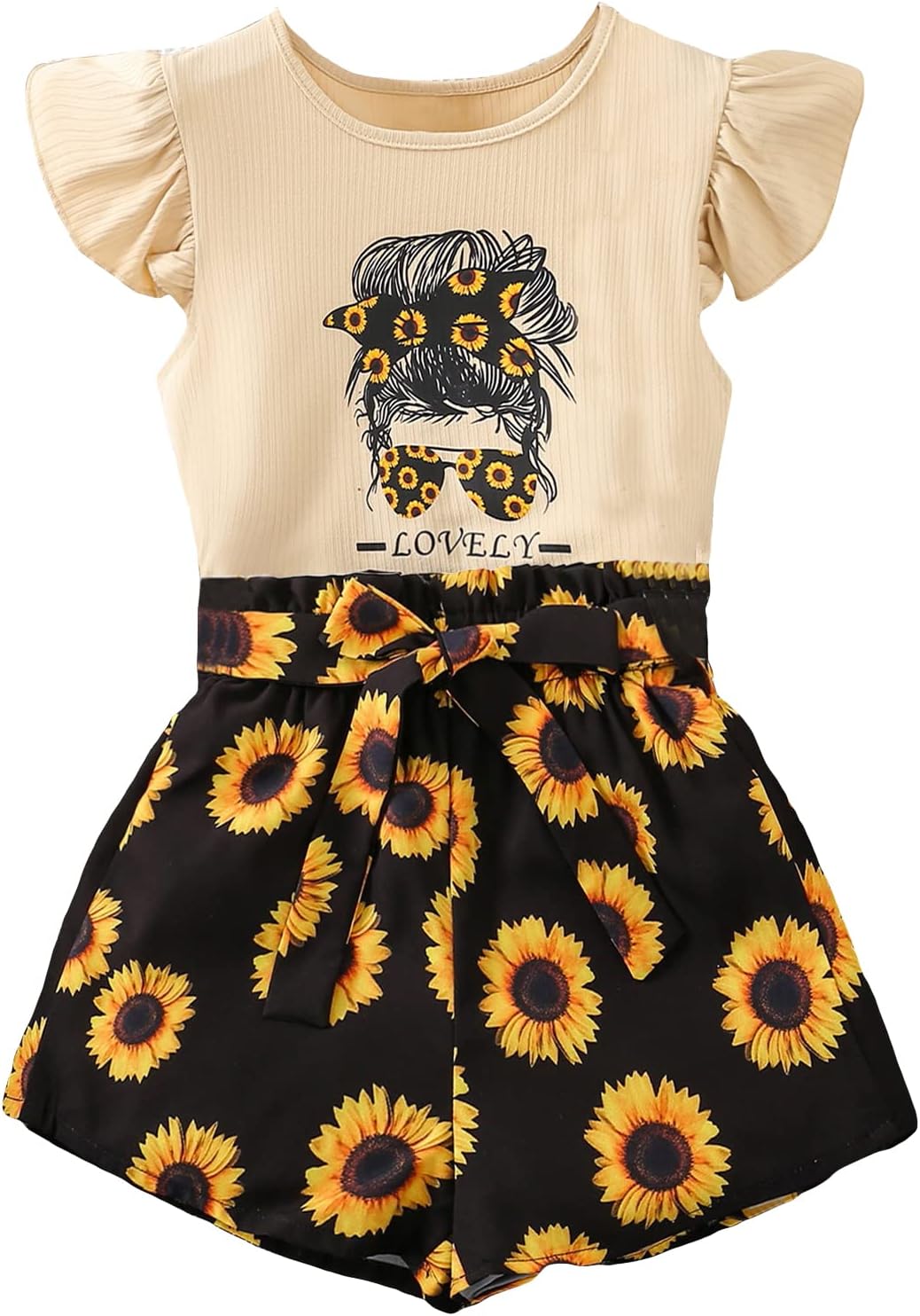 Amazon.com: WDIRARA Girl's 2 Piece Set Sunflower Figure Print Ruffle ...