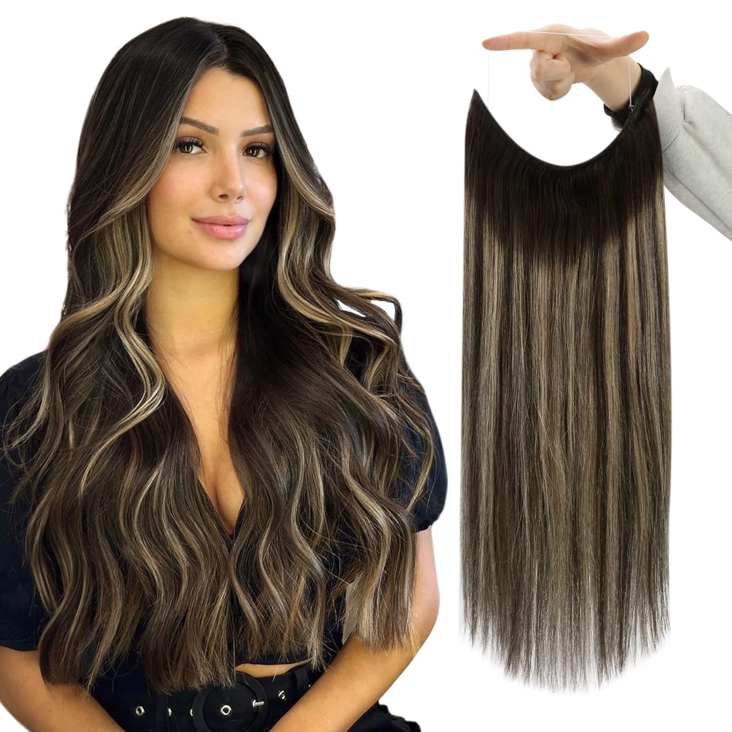 Amazon.com : Fshine Wire Hair Extensions Real Human Hair 14 Inch ...