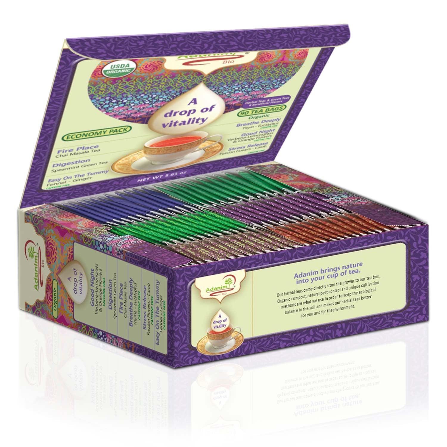 Amazon.com: Adanim Bio Tea Sampler Gift Set Box, 6 Flavors Organic ...