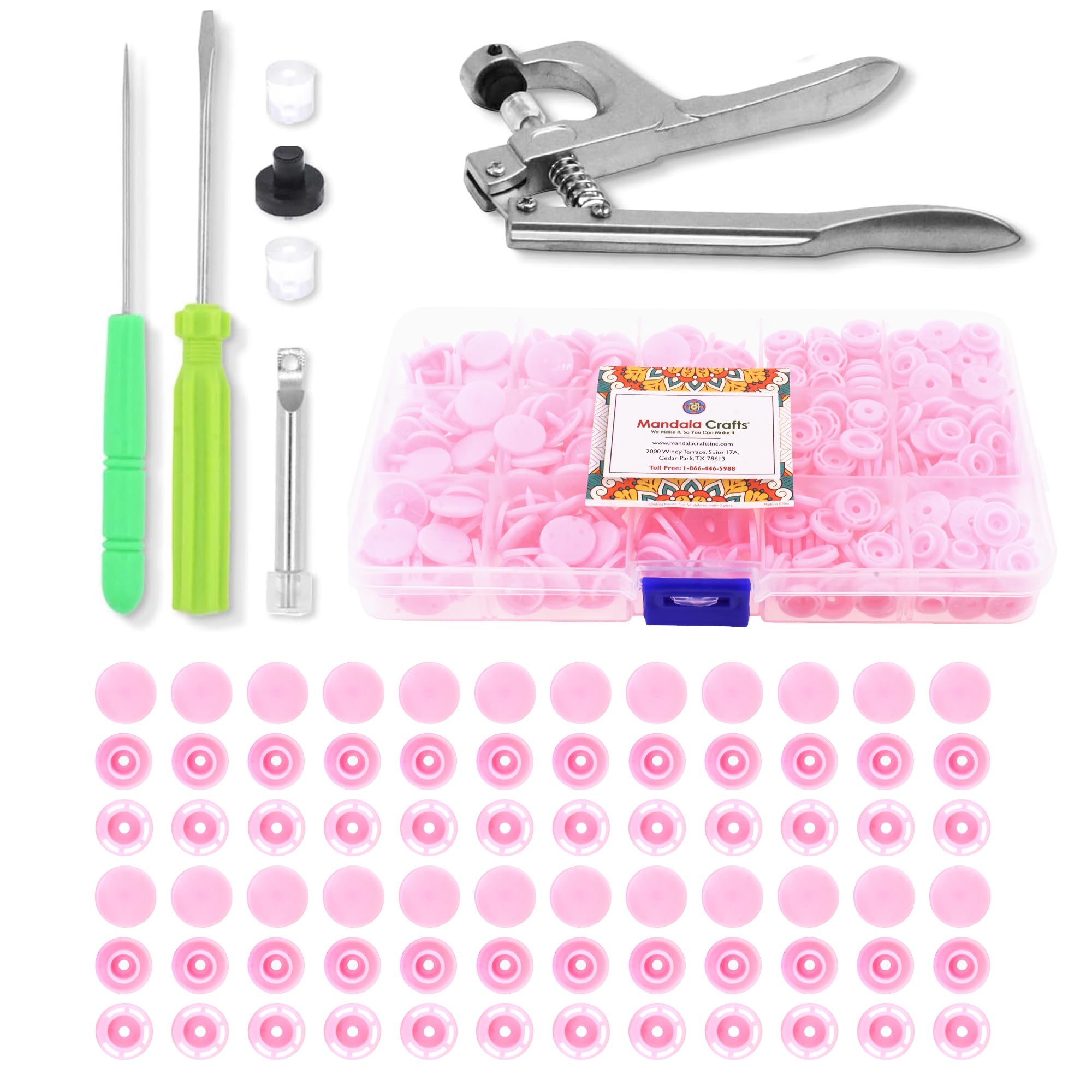 Amazon.com: Mandala Crafts Baby Pink Plastic Snaps Fasteners Kit & Snap ...