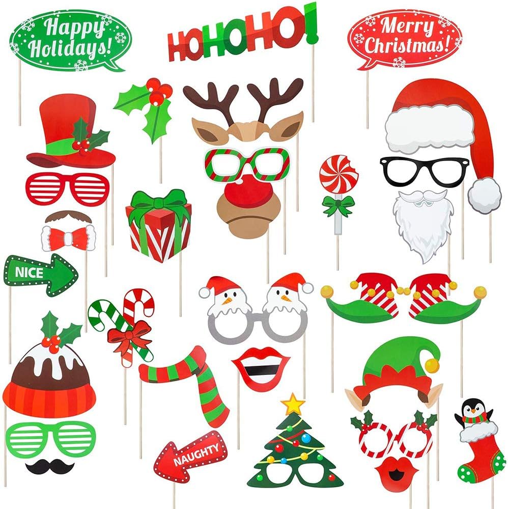 Amazon.com: Christmas Photo Booth Props 32Pcs（Upgraded Version）, Merry ...