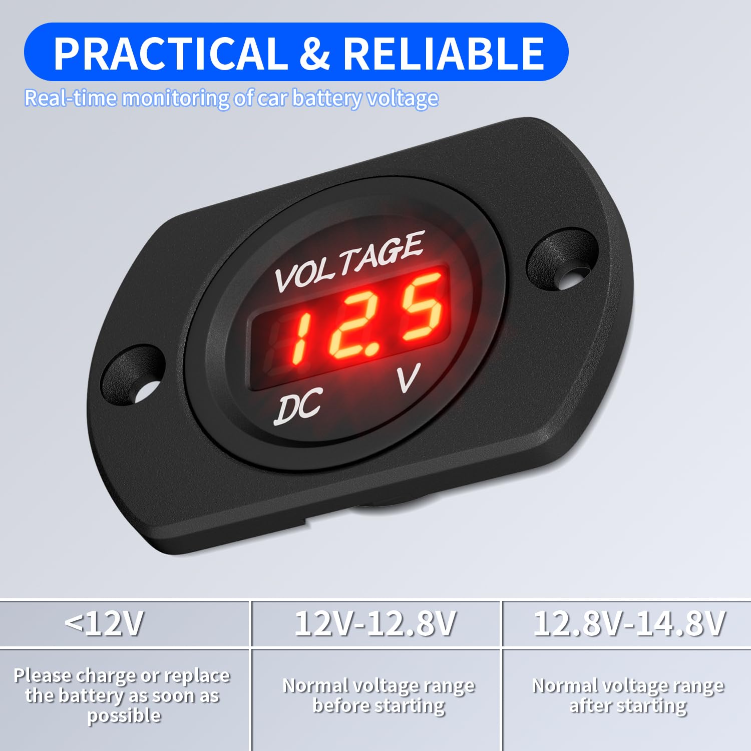 Snapklik.com : DaierTek Voltage Meter 12V Red Voltage Gauge Waterproof ...