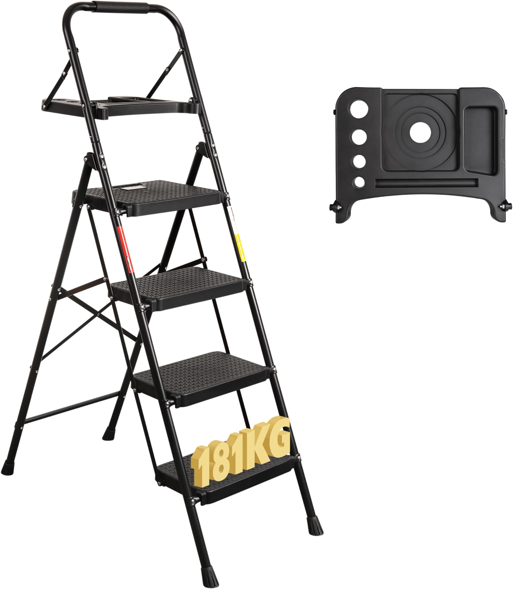 BONTEC Trittleiter 3 Stufen Klappbar, 272kg/600lbs Kapazität mit ...