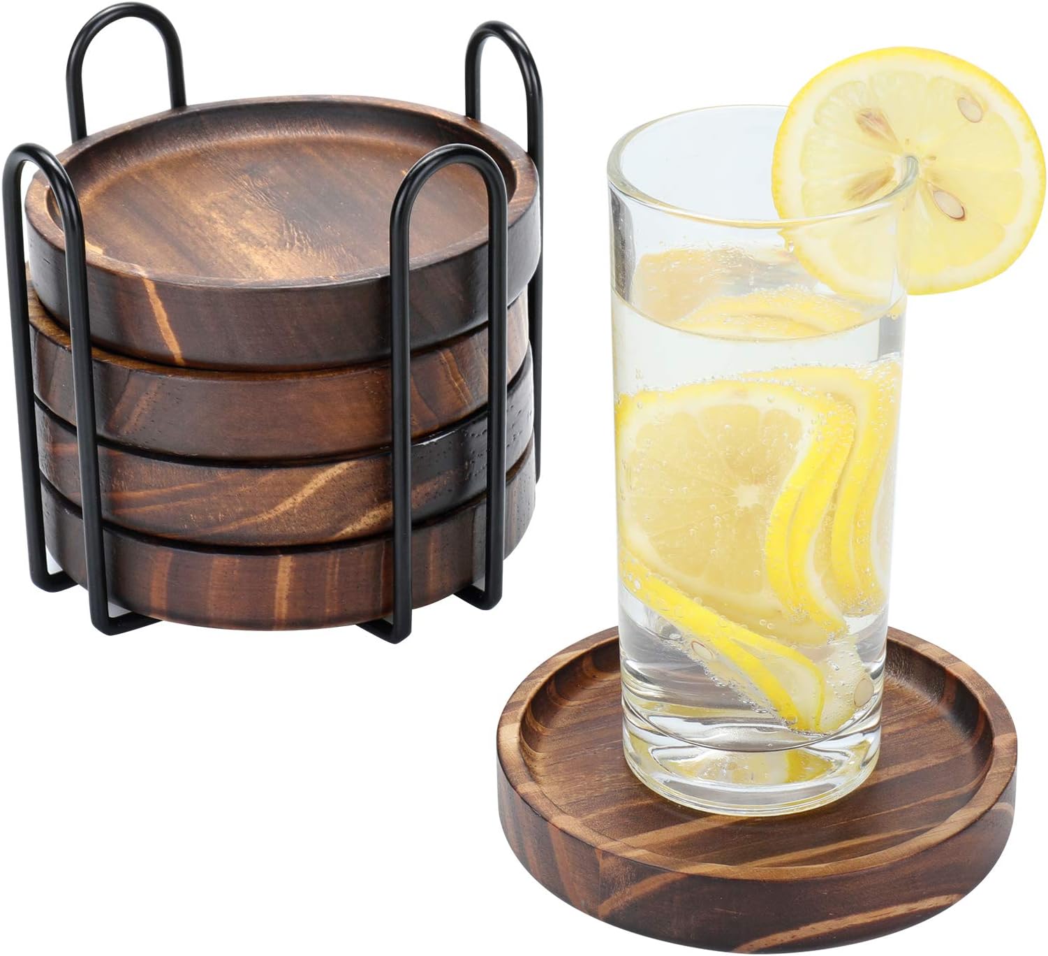 Amazon.com: Wooden Coasters for Drinks - Natural Wood Drink Coasters ...