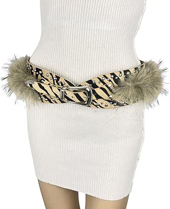 OANTGM Fuzzy Leopard Print Belts Therian Y2k Belts Fluffy 2000s Vintage ...