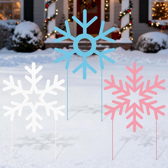 Amazon.com : 3 Pcs Large Christmas Yard Signs Stakes Metal Snowflake ...
