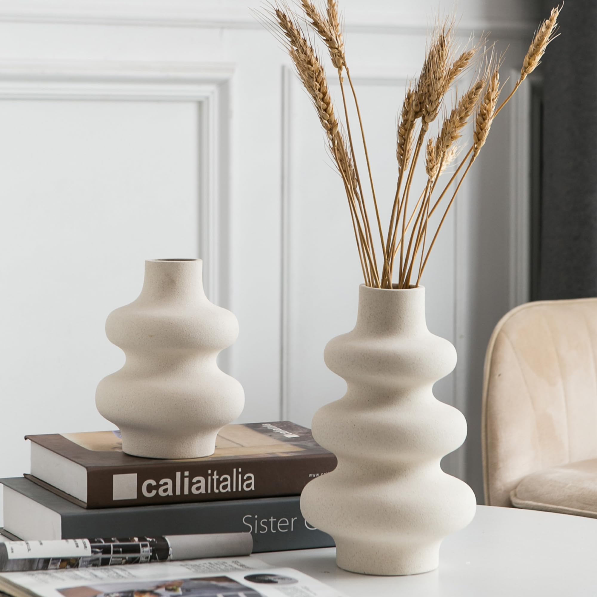 Amazon.com: Fixwal White Ceramic Vase Set of 2, Flower Vase for Home ...