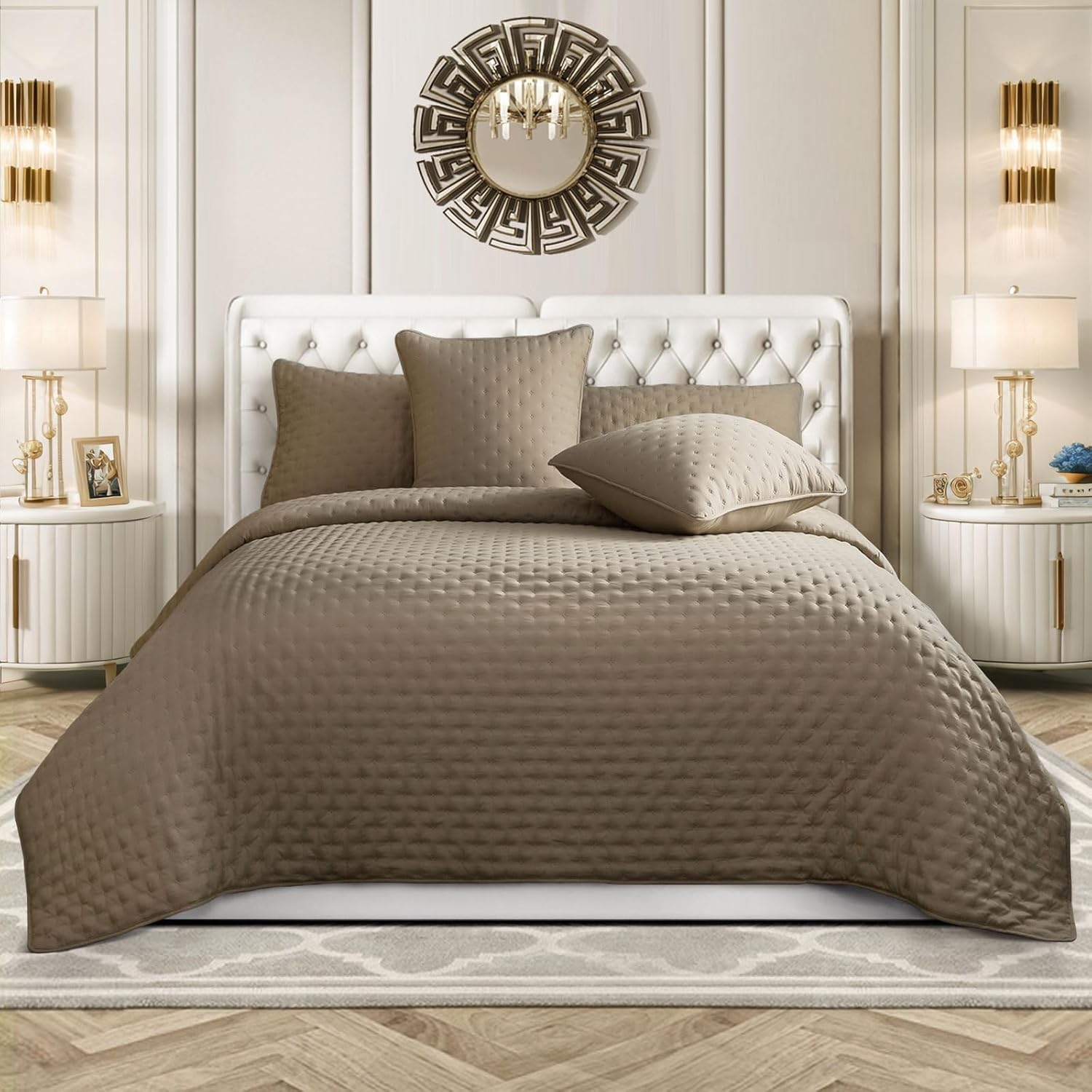 Luxury Quilted 3 Piece Bedspread Embossed Pattern for All Season, Soft Microfiber Reversible ...