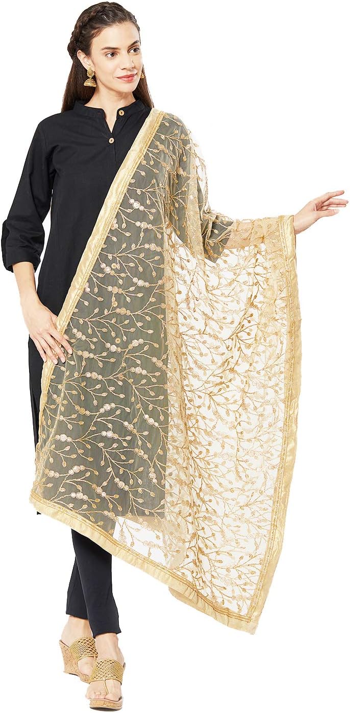 DUPATTA BAZAAR Woman's Gold Net Dupatta with heavy Golden work. at ...