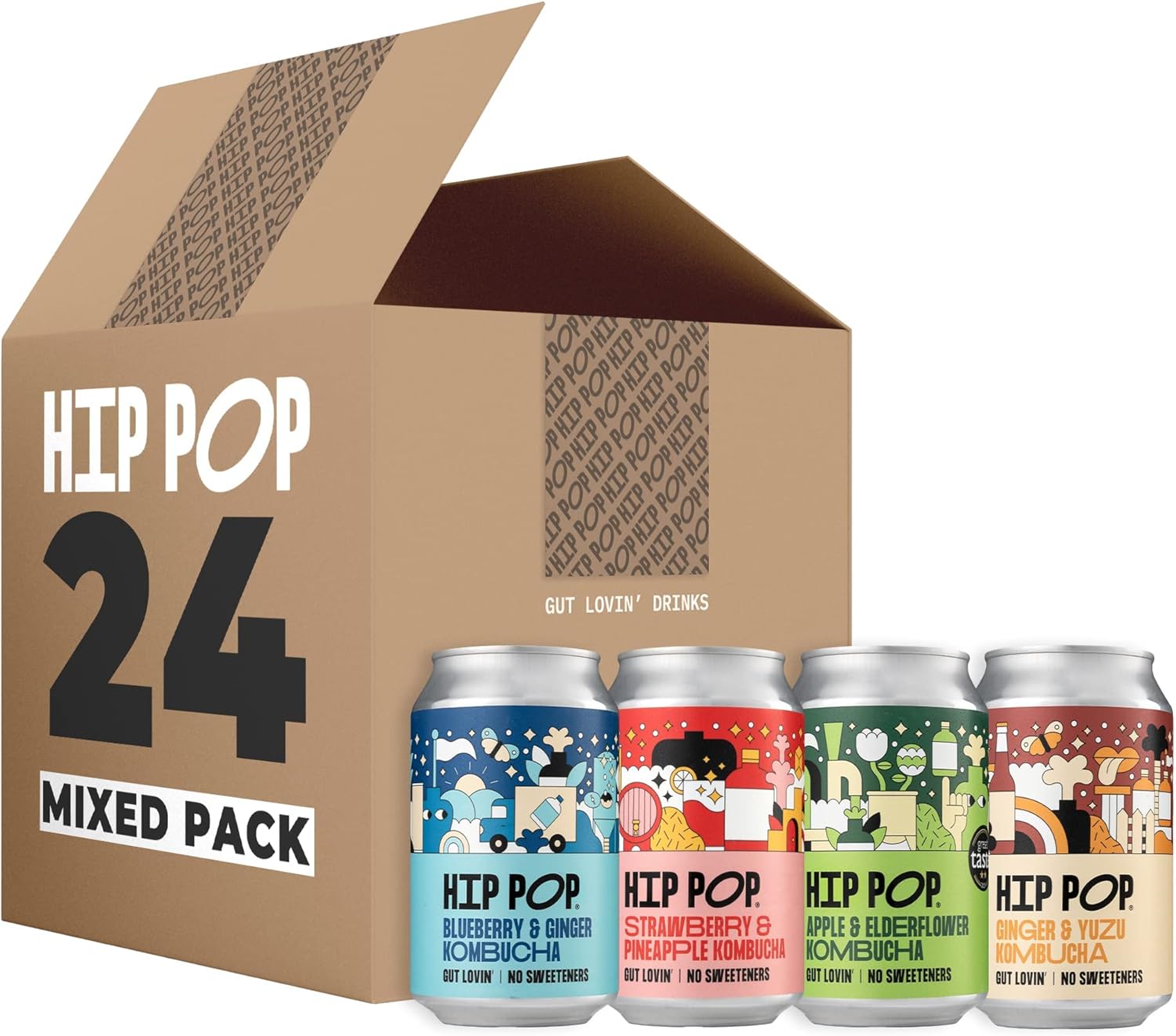 Hip Pop | Kombucha | Large Mixed Case | 24 x 330 ml | Vegan | Fermented ...