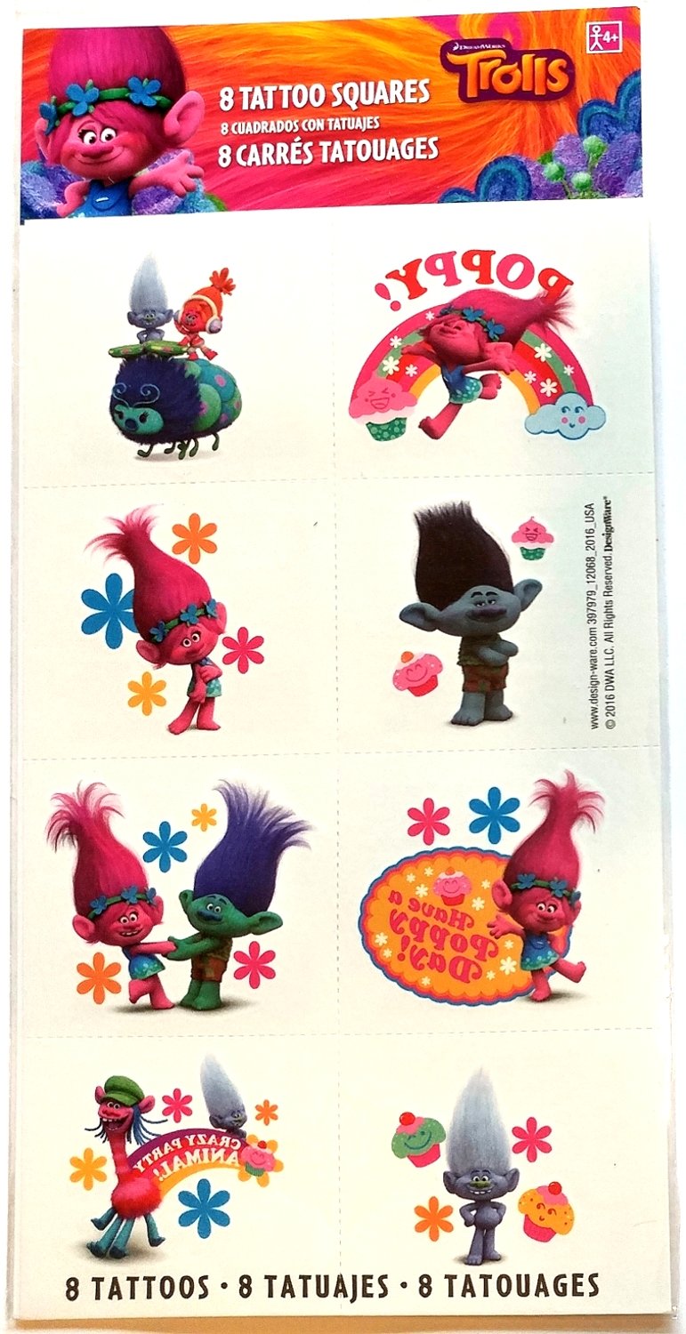 Amazon.com : amscan Tattoo Favor, Trolls Collection, Party Accessory ...