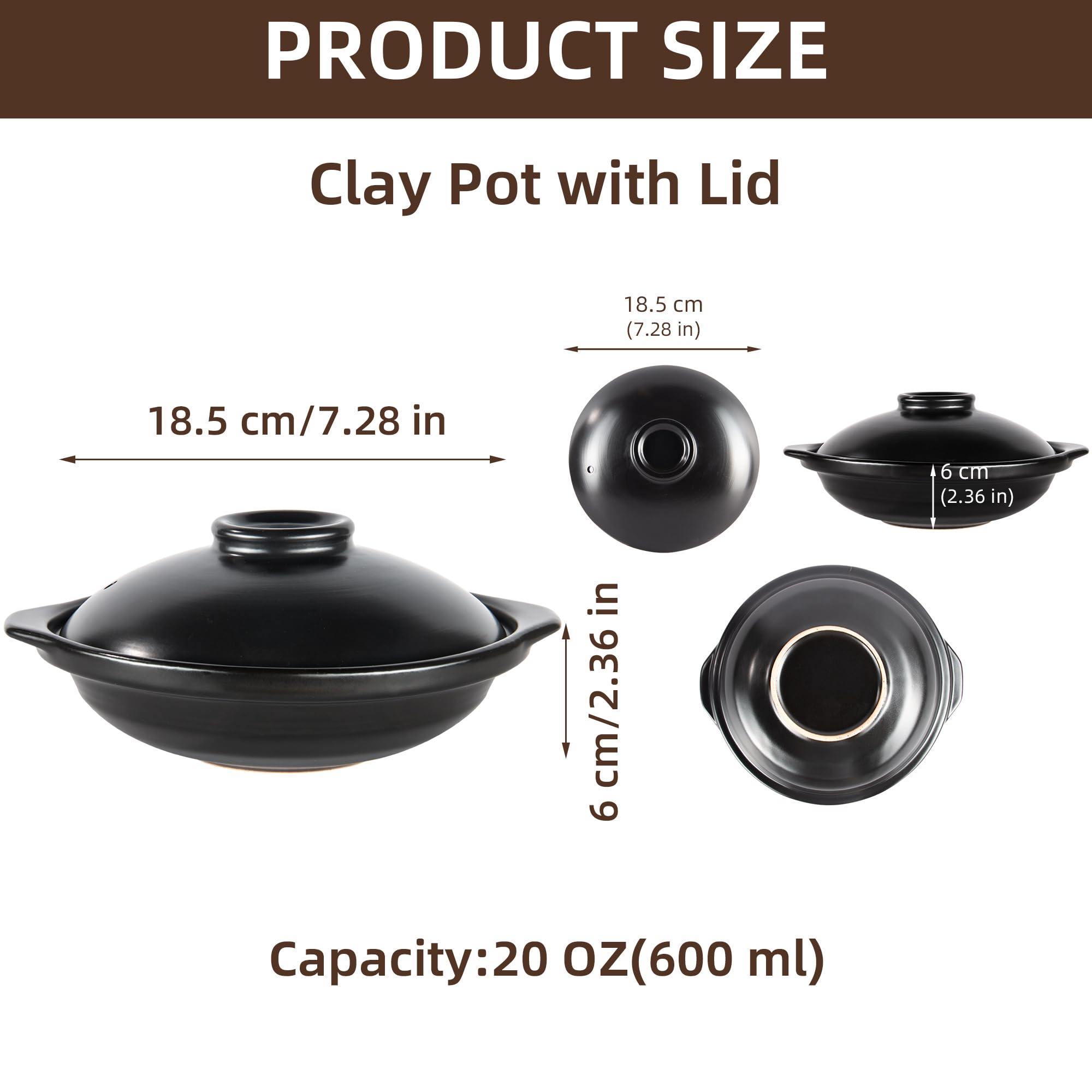 Ceramic Cooking Pot Clay Pot with Lid Heat-resistant Shallow Casserole ...