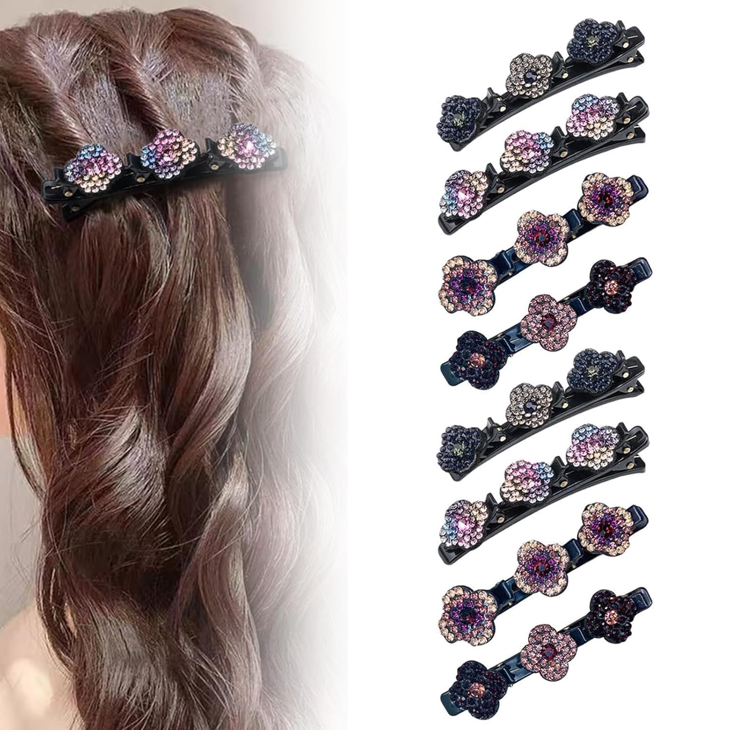 2024 New Sparkling Crystal Stone Braided Hair Clips, Rhinestone Hair ...