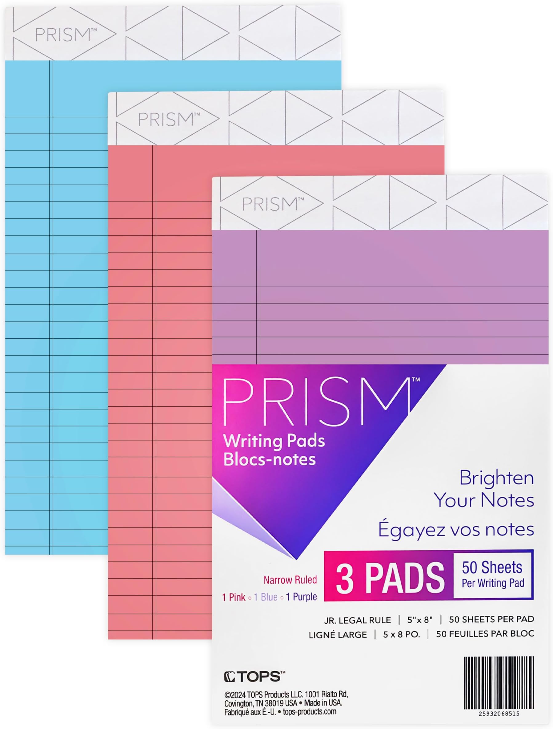 Amazon.com : TOPS 63090 Prism Plus Colored Legal Pads, 5 x 8, Green, 50 ...