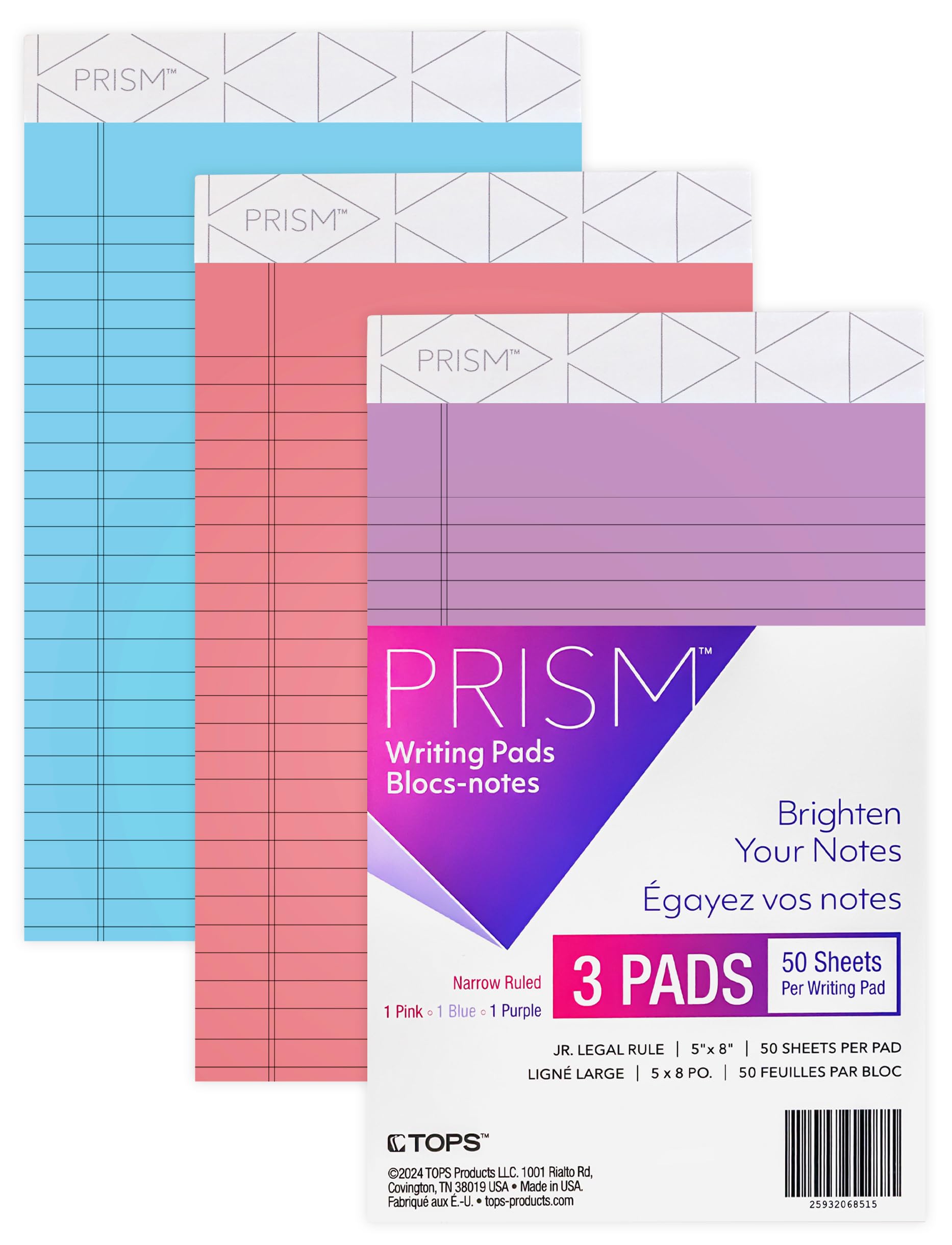Amazon.com : Tops Small Legal Pads 5x8 - Pack of 3 Colors - Prism Brand ...