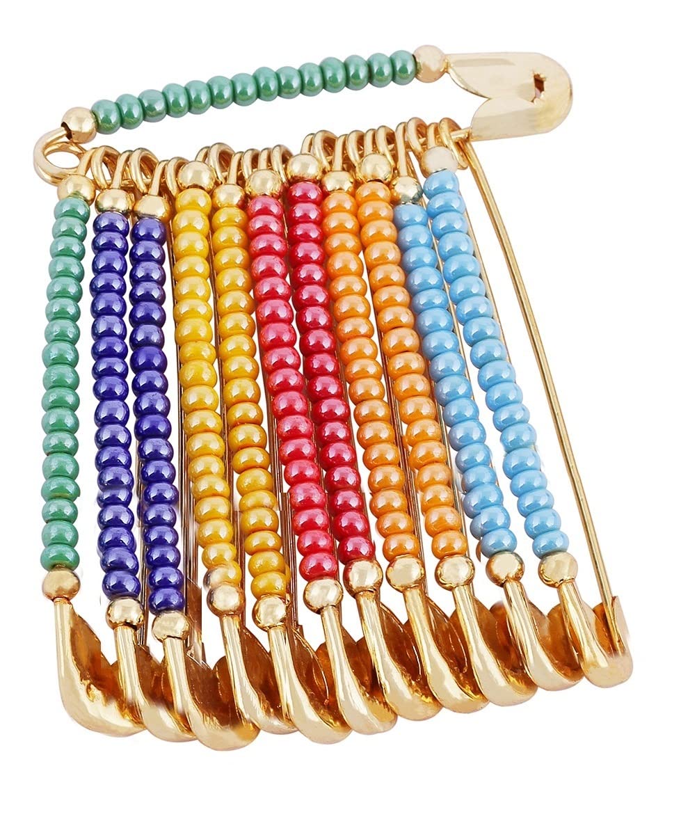 Vama Fashions Glitter Pastel Beads Large Safety pin Single Color Saree ...