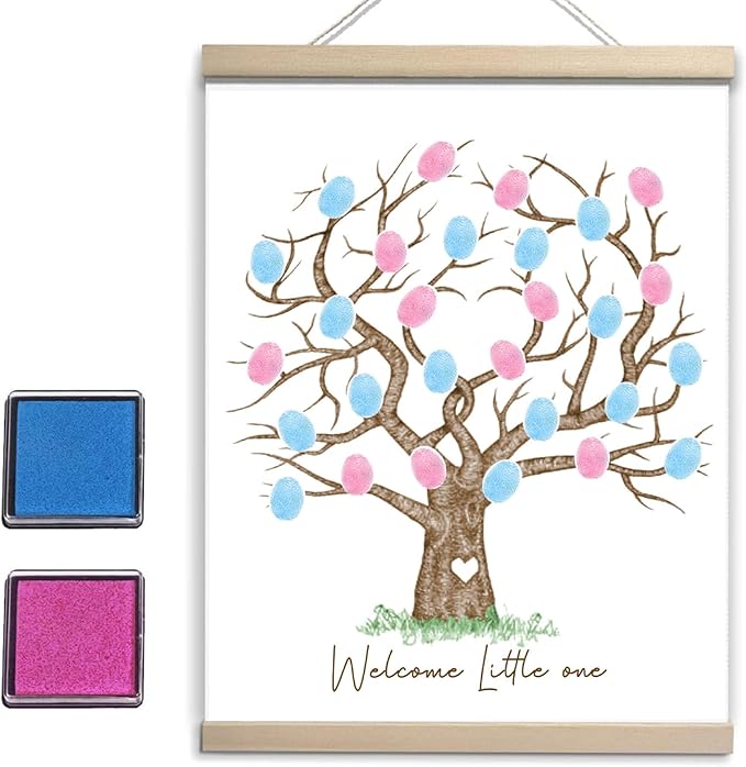 Amazon.com: QZCYU Gender Reveal Fingerprint Tree Canvas Guest Books ...