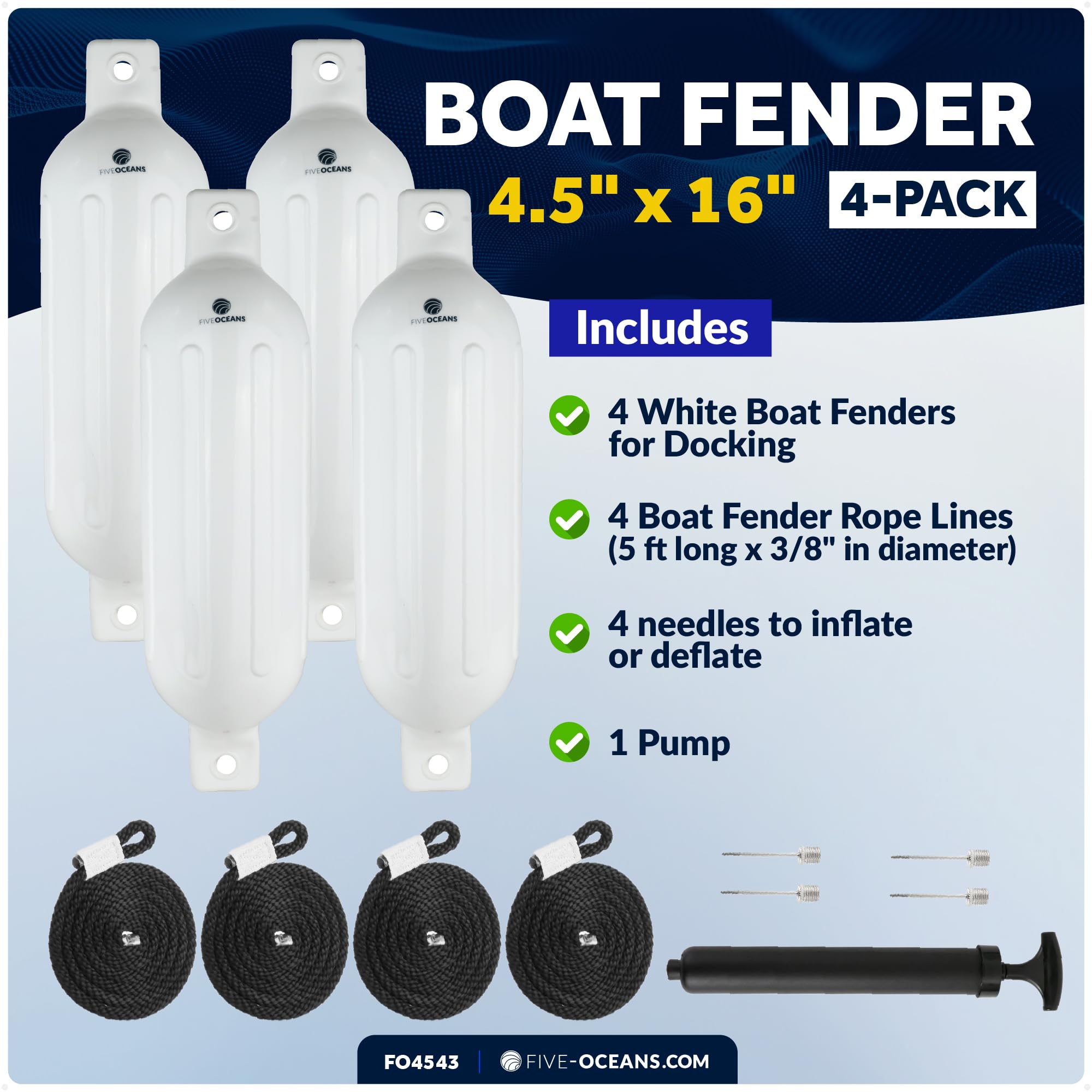 Snapklik.com : 4-Pack Boat Fenders - 4.5 X 16-Inch, White - Boat ...