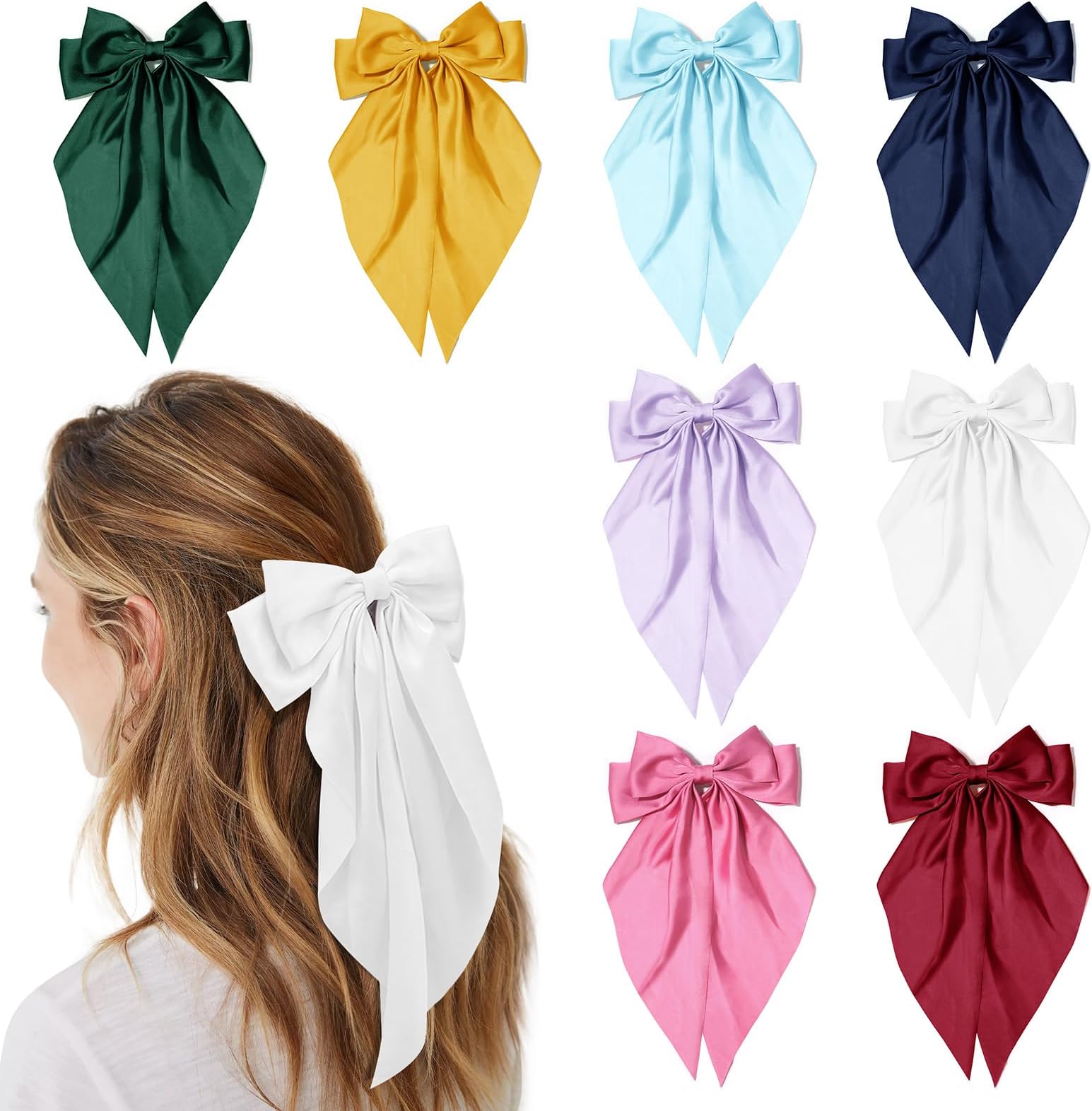 Amazon.com : Large Hair Bows for Women Dark Blue Silky Satin Hair Bow ...
