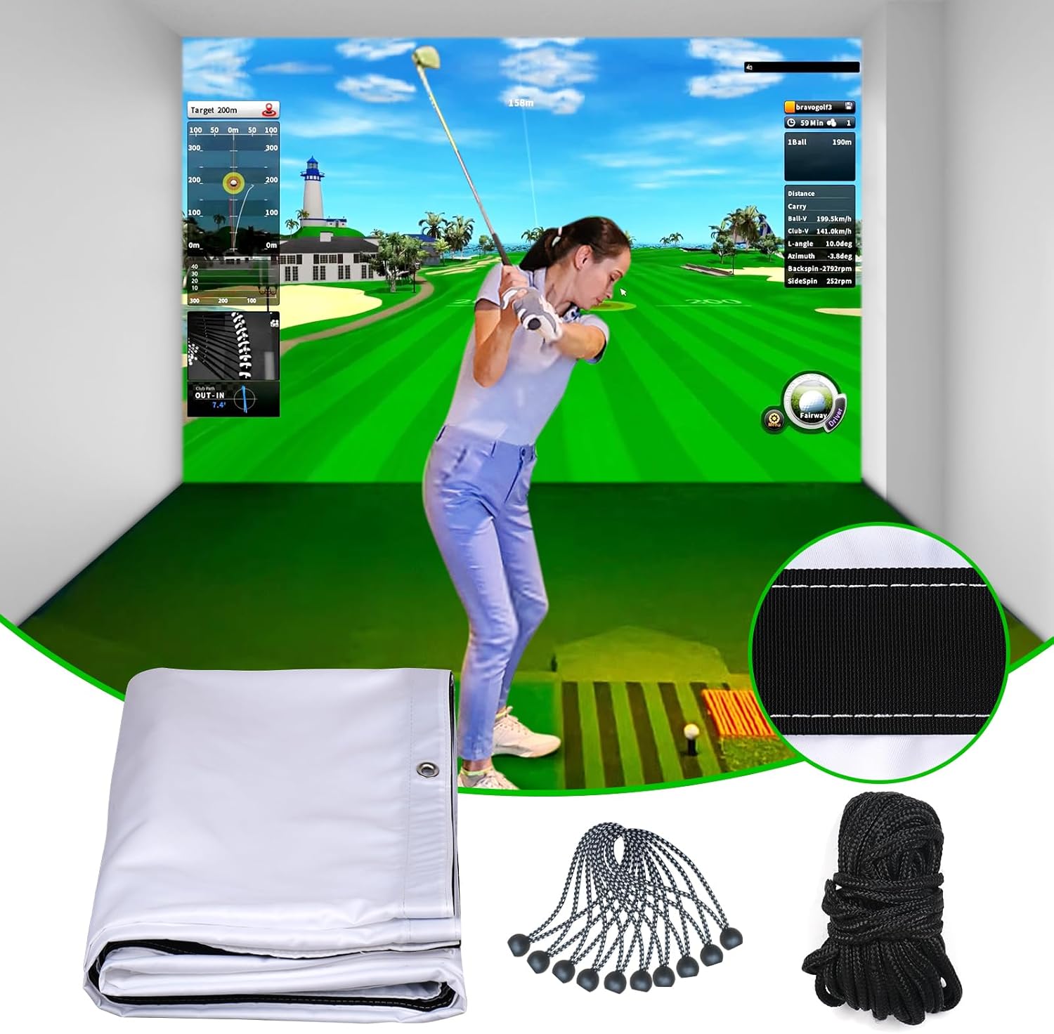 Wiseek Golf Impact Screen - Thicker Simulator With Probe and Snap Hooks, Easy to Install for ...