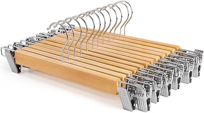 Amazon.com: SONGMICS Wooden Pants Hangers 12 Pack, Pants Hangers with ...