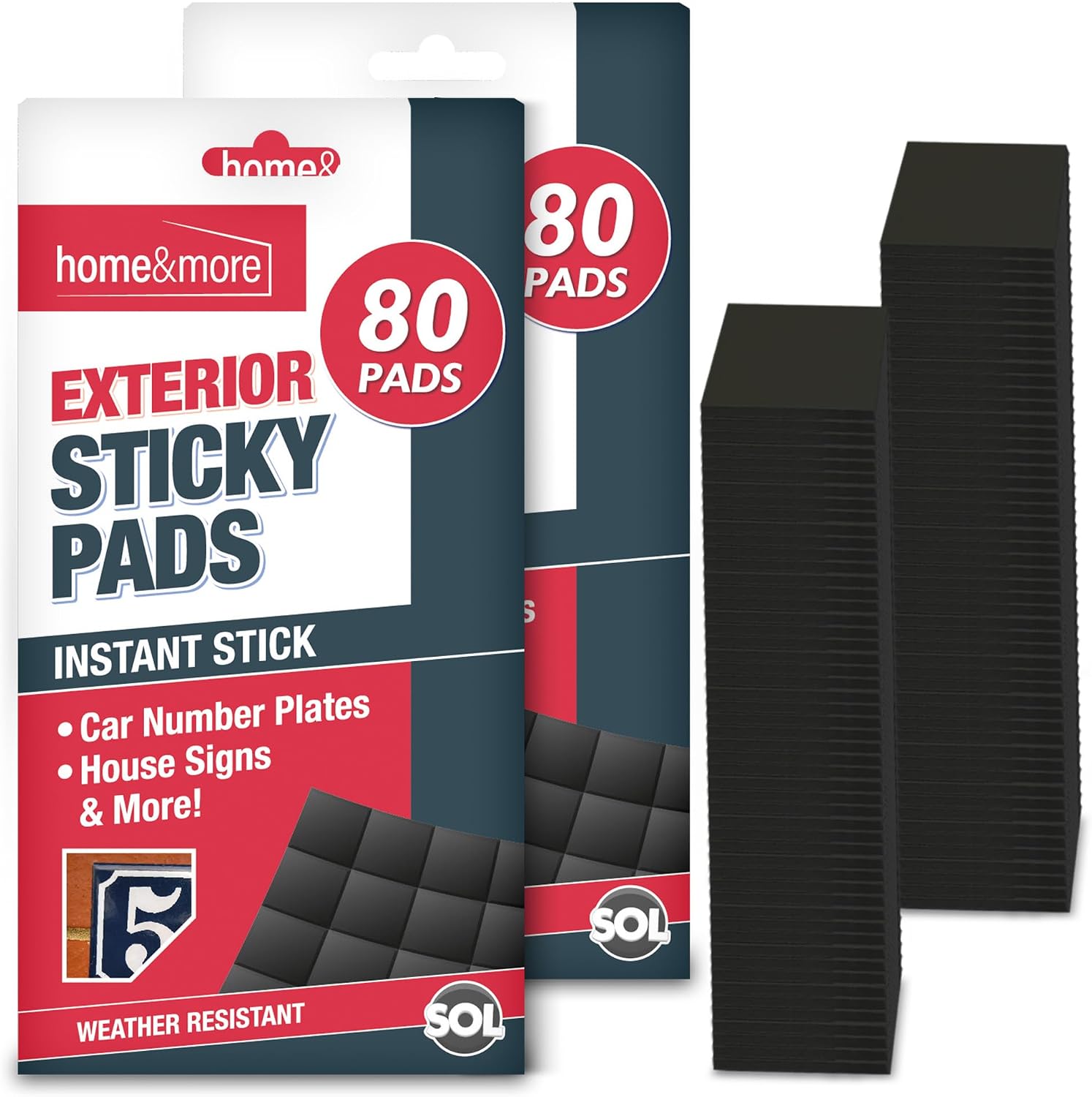 SOL 160pk Exterior Sticky Pads – 2x2cm Heavy Duty Double-Sided Adhesive ...