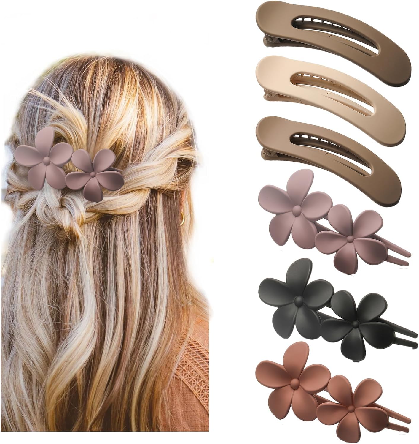 Amazon.com : YONOY 6 Pcs Flat Hair Clips, 2 Styles Claw Clips for Thick ...