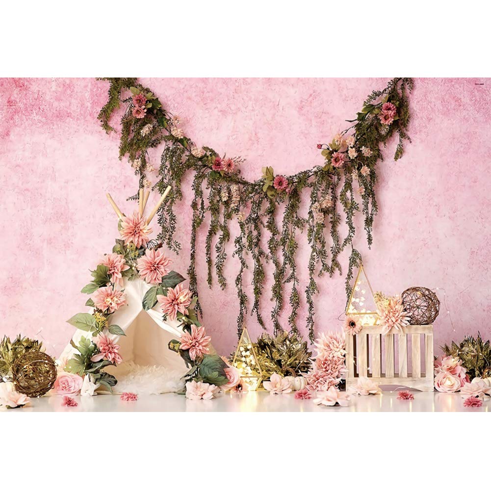 Dashan 7x5ft Polyester Pink Flowers Photo Backdrop Girls Floral ...