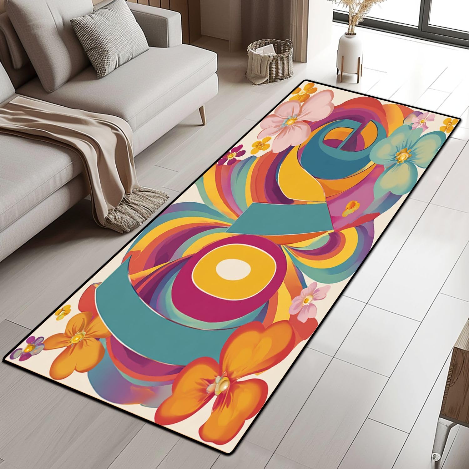 Amazon.com: FUIENCFKE Area Rug 70 s Retro Rainbow Flowers Print Groovy ...
