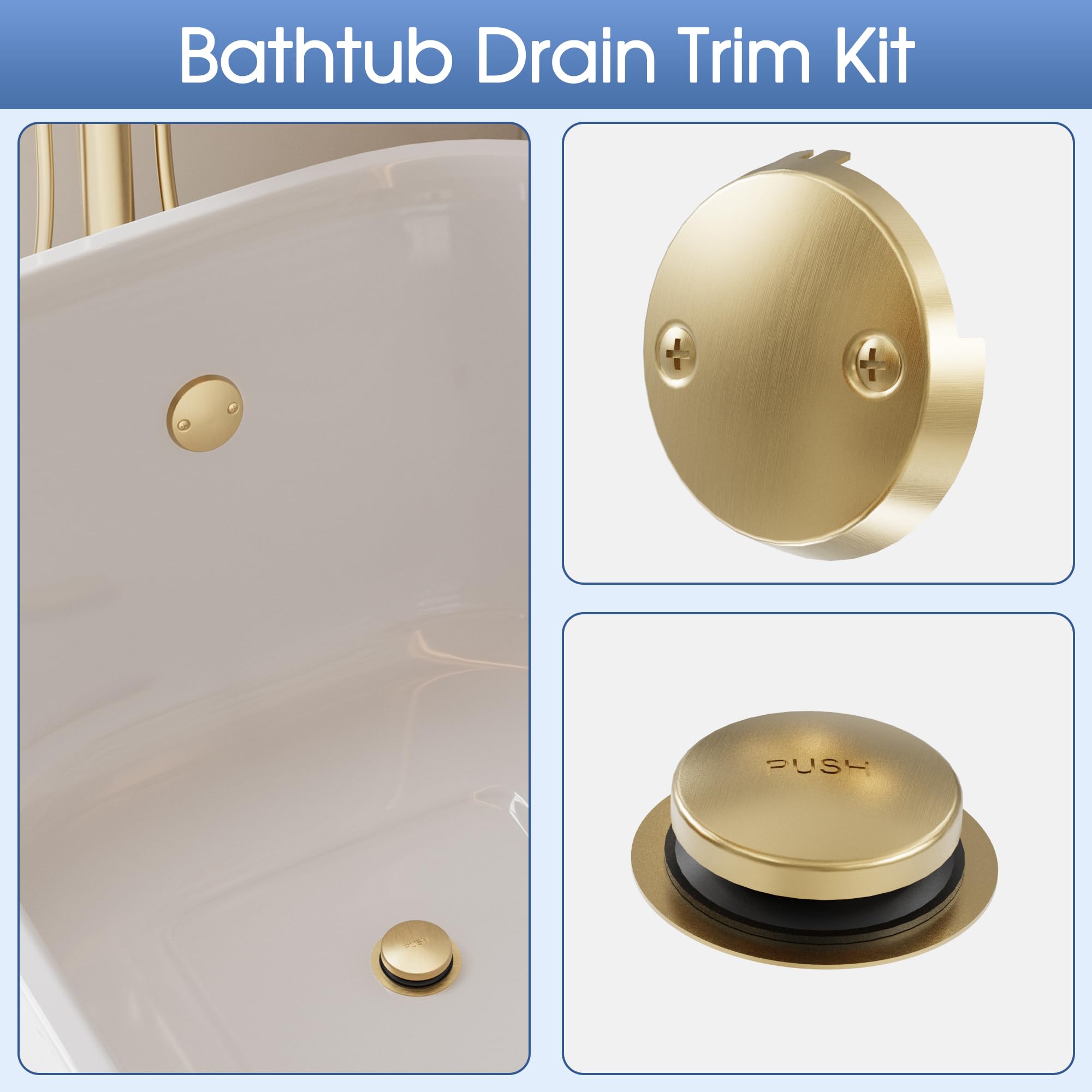 Snapklik.com : Holispa Gold Bathtub Drain Kit, All Metal Tub Drain Trim Kit