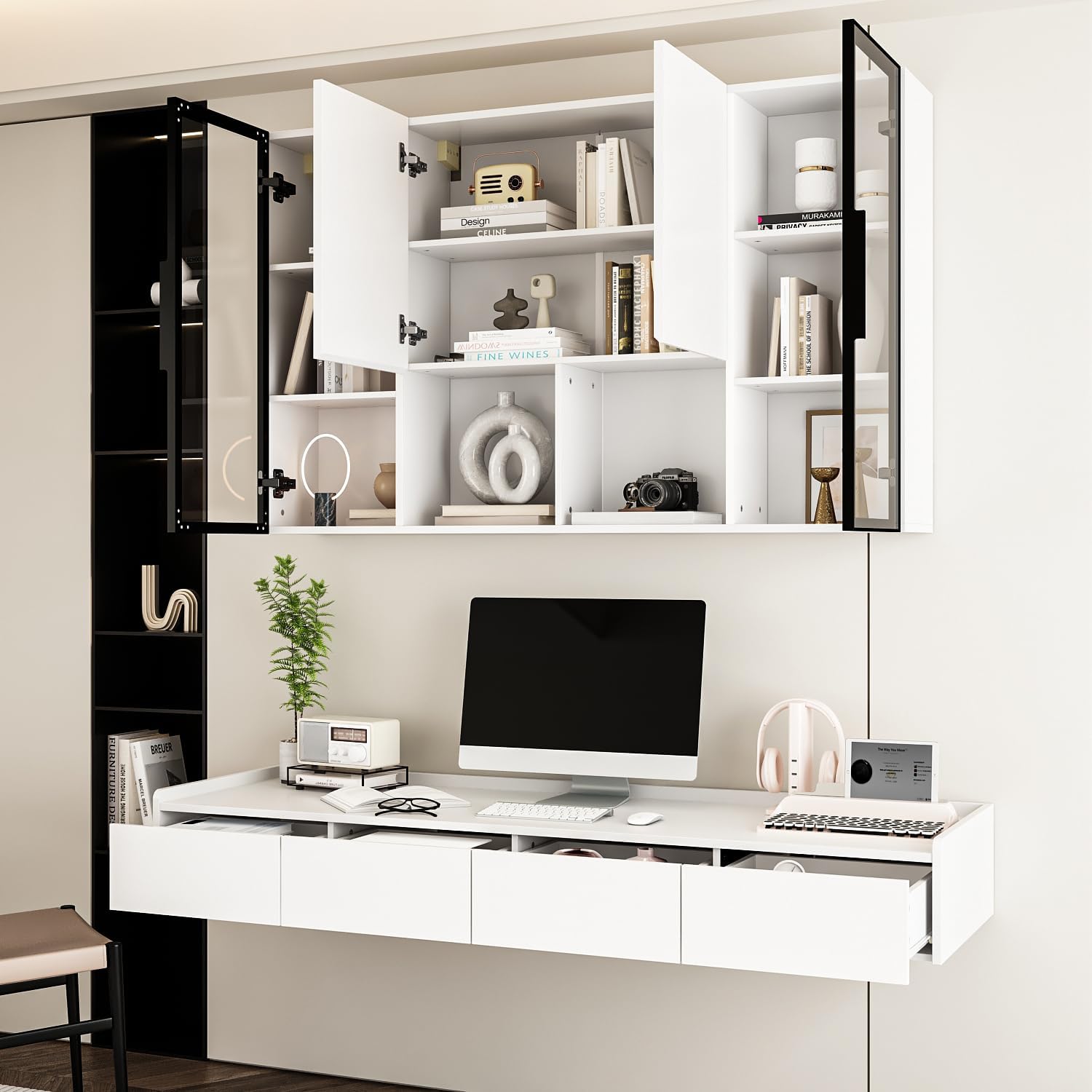 Amazon.com: Homsee Large 2-Piece Computer Desk with Bookshelf & Glass ...