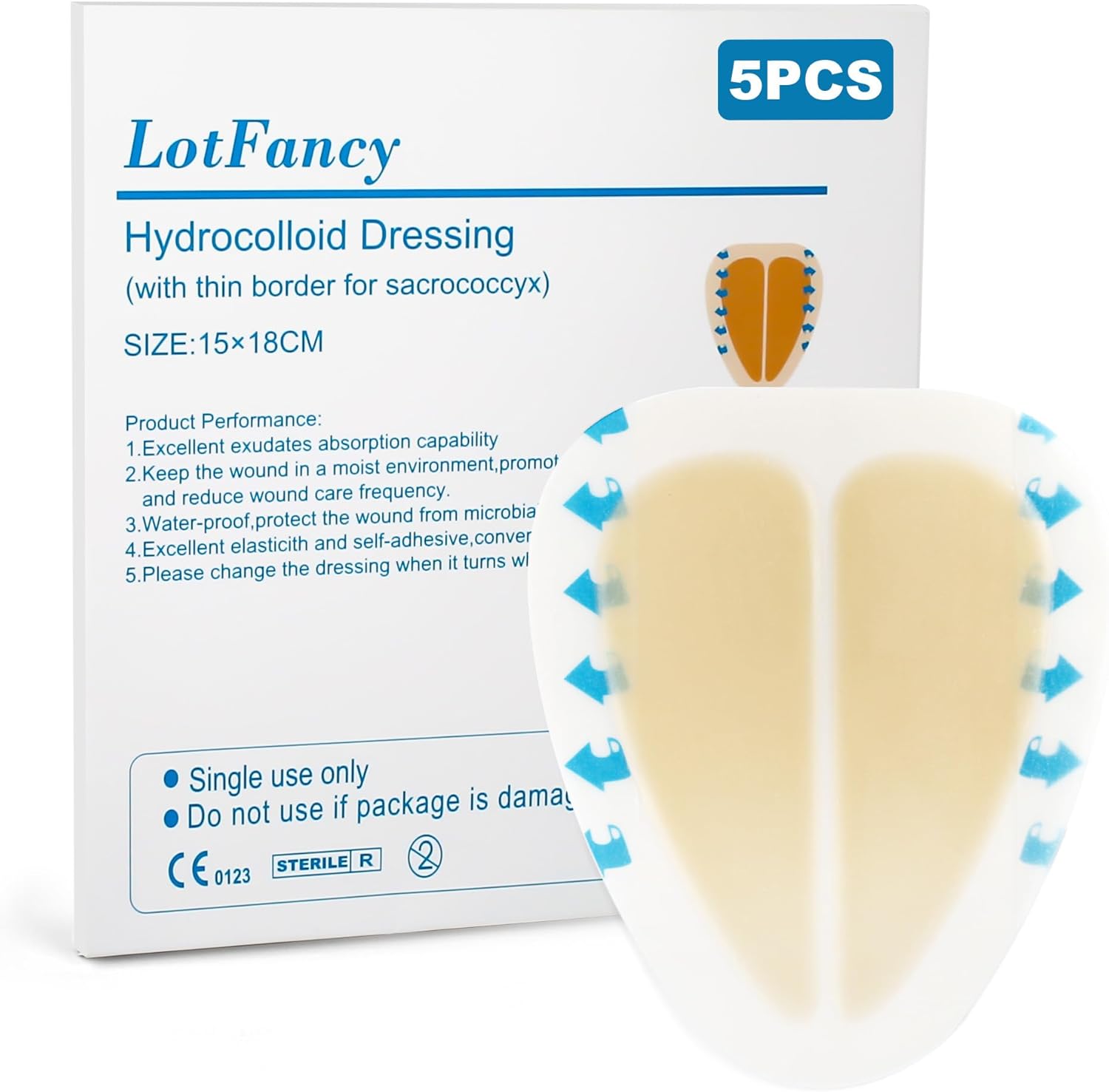Amazon.com: LotFancy Sacral Hydrocolloid Dressing, 6”x7”, Pack of 5 ...