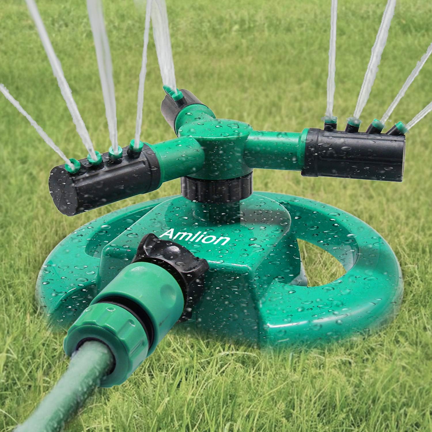 Amlion Garden Sprinkler,3 Nozzles Lawn Sprinklers, 360°Automatic ...
