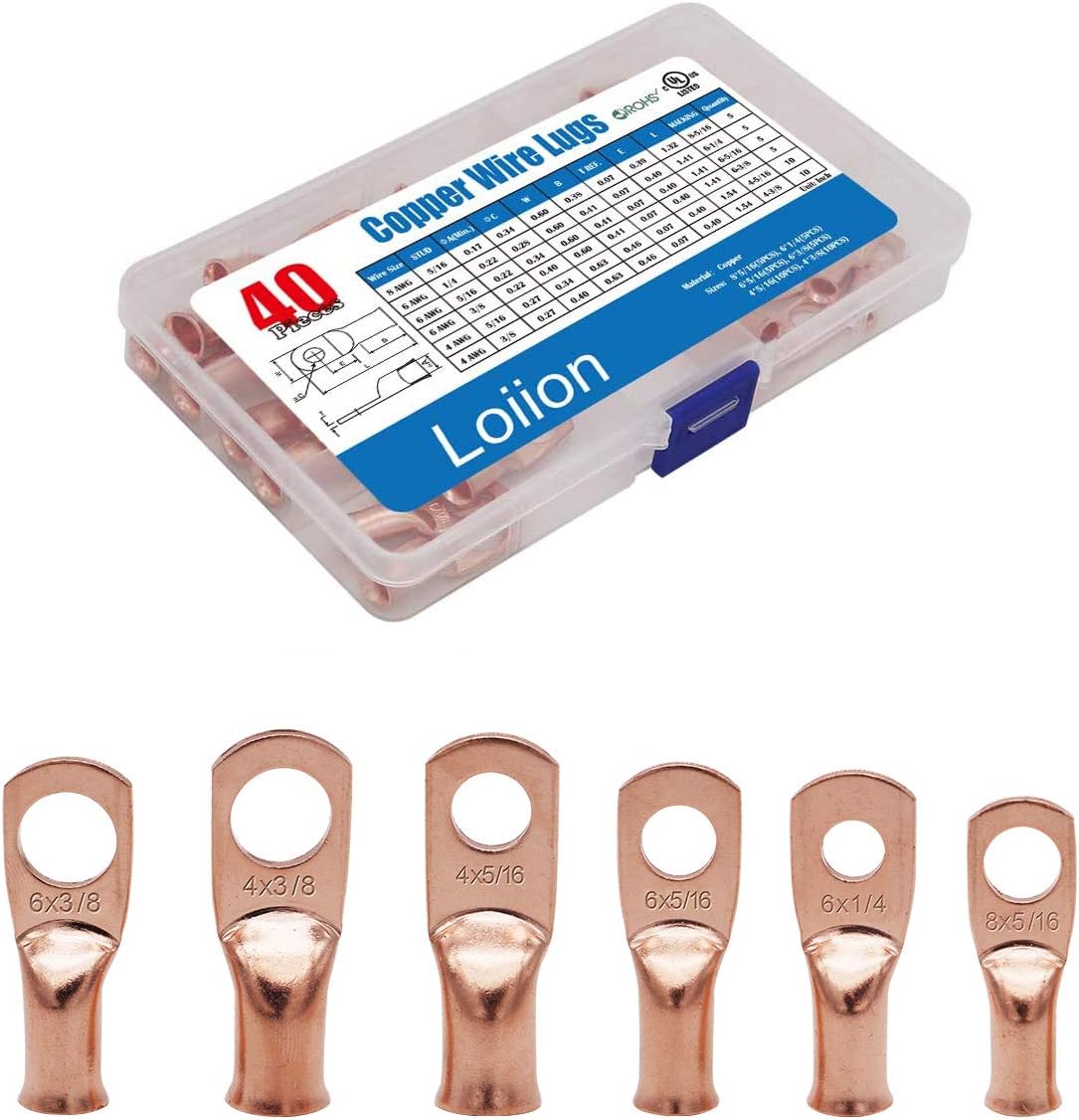 UL Listed Copper Wire Lugs,40pcs 6 Types Heavy Duty Wire Lugs Battery ...