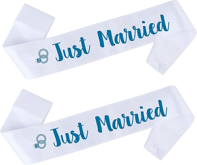 Amazon.com: Just Married Sash - 2 Piece Blue Bride and Groom Sash Set ...