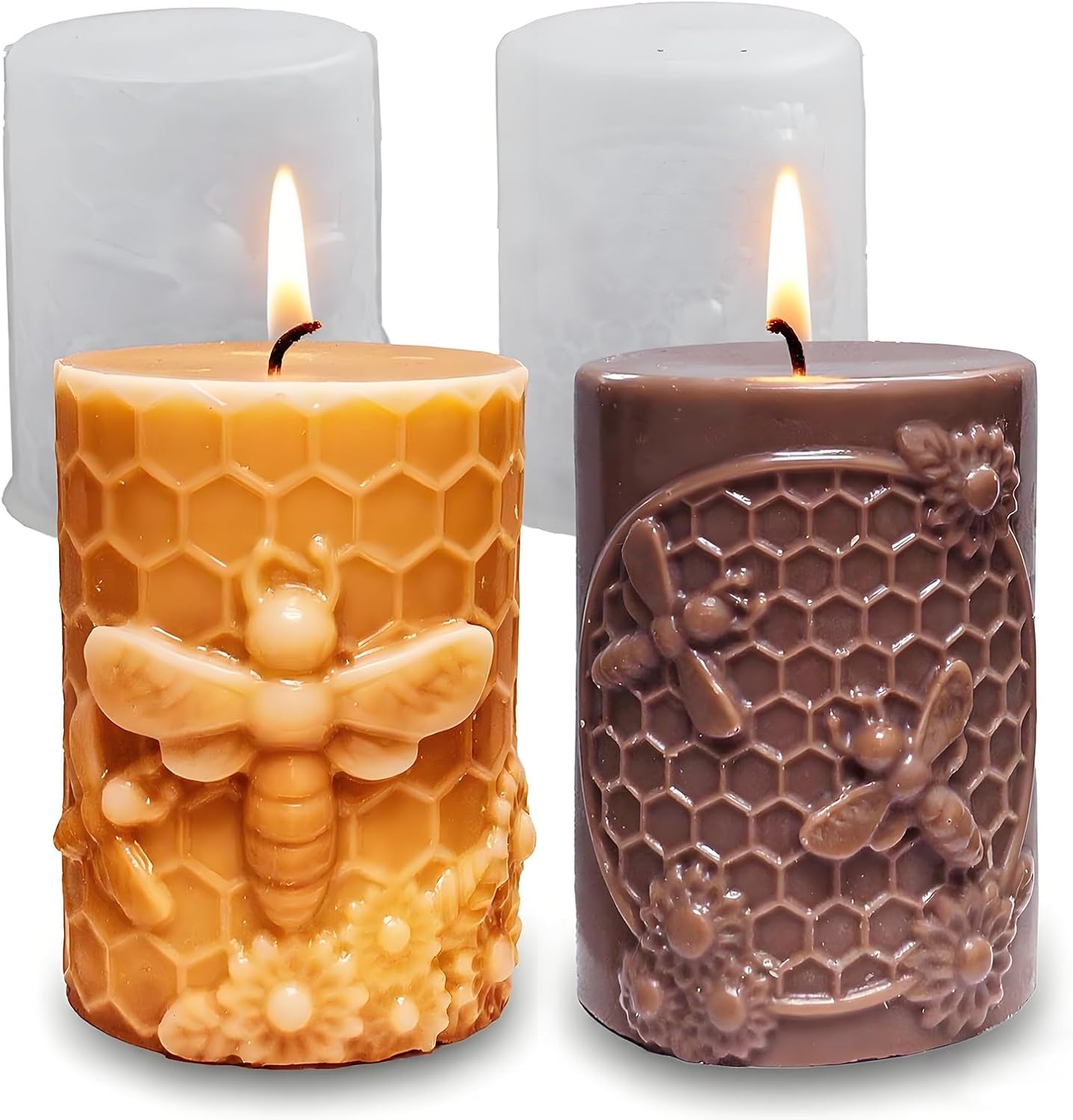 Amazon.com: Wehous 2PCS Bee Candle Mold, Bee Honeycomb Flower Cylinder ...