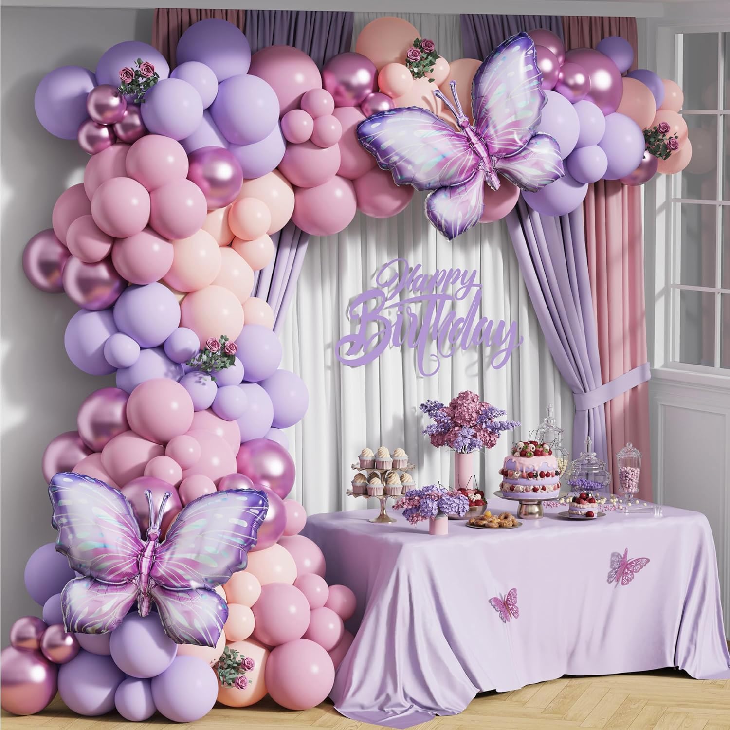 Amazon.com: PageebO Butterfly Balloon Arch Kit 142 Pcs Purple Pink ...