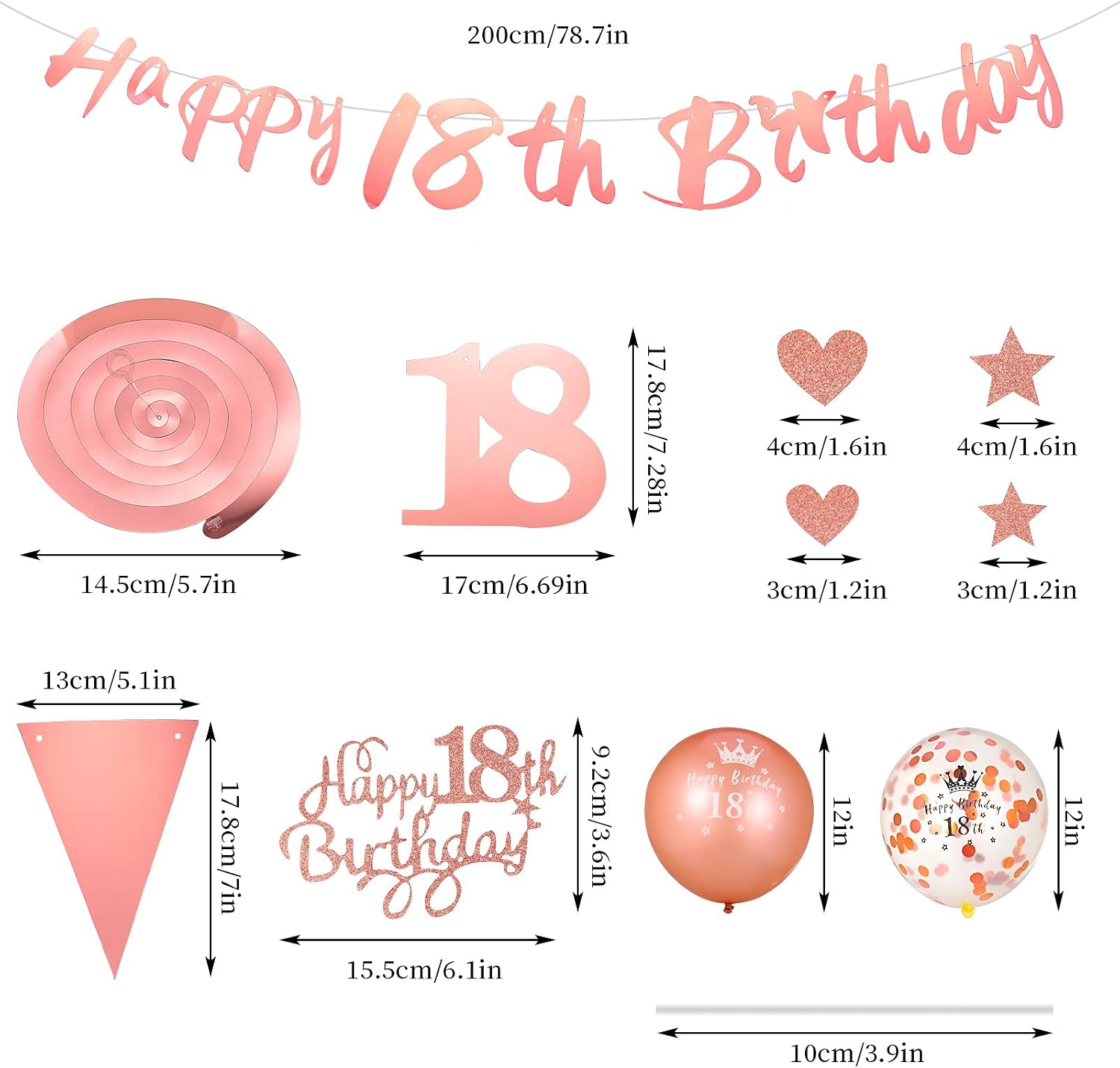 gerFogoo Rose Gold 18th Birthday Decorations Kit Include Rose Gold ...