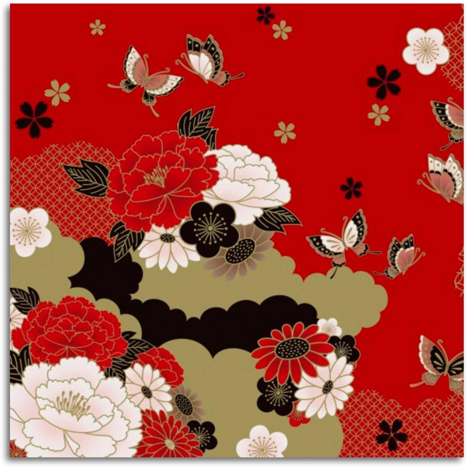 Red Japanese Floral Canvas Prints Wall Art Paintings Wall Artworks ...