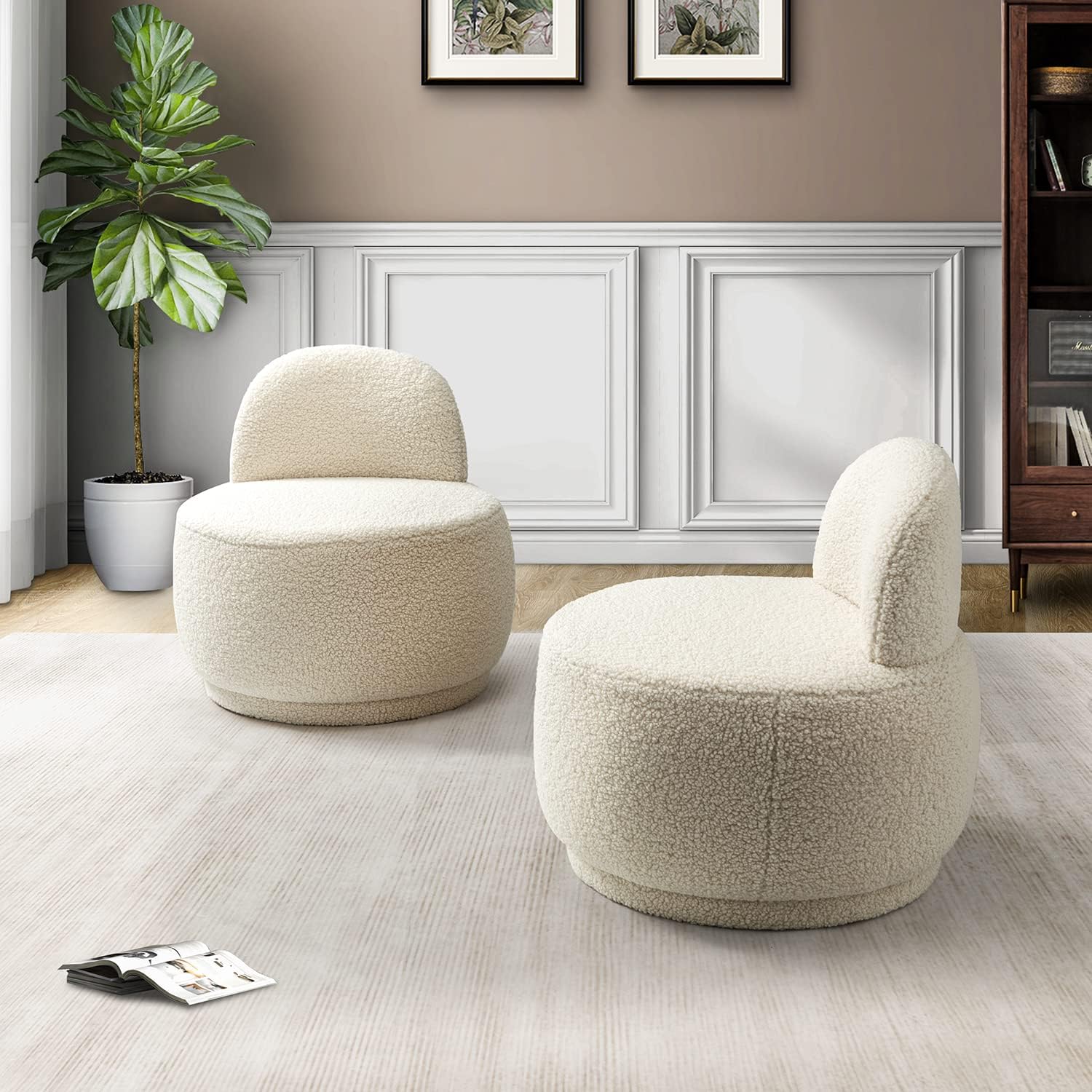 Amazon.com: HULALA HOME Modern Sherpa Round Sofa Chair Set of 2, Teddy ...