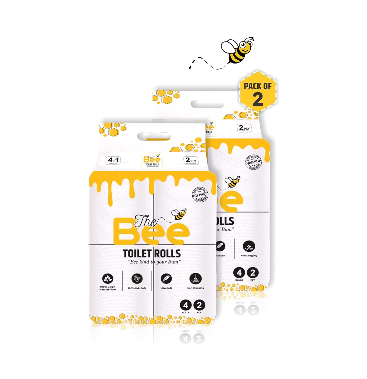 The Bee Toilet Roll Tissue (2 Ply, 330 Pulls) |Pack of 8 Rolls |100% ...